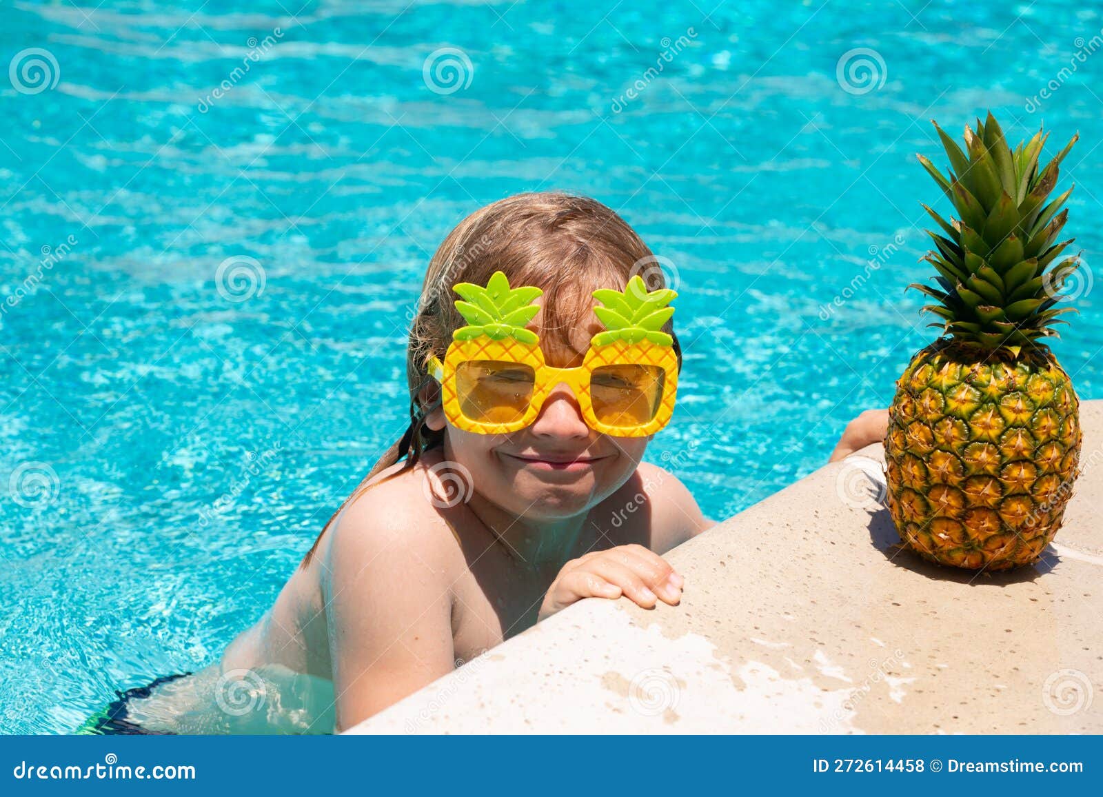 Summer Vacation. Cute Kid in Swimming Pool. Stock Photo - Image of ...