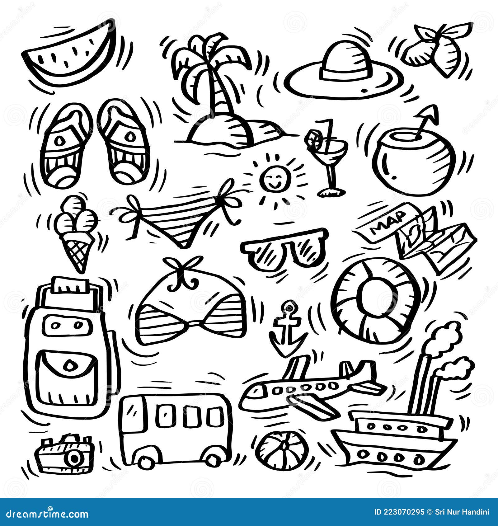 Summer vacation doodle set stock vector. Illustration of doodle - 223070295