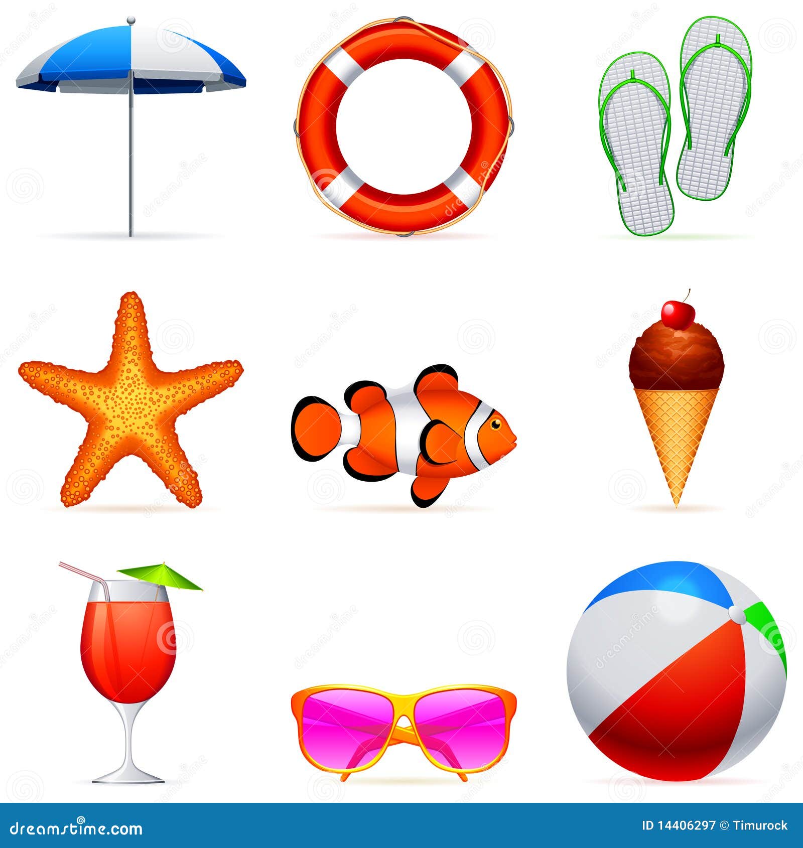 Summer vacation icons. stock vector. Illustration of buoy - 14406297