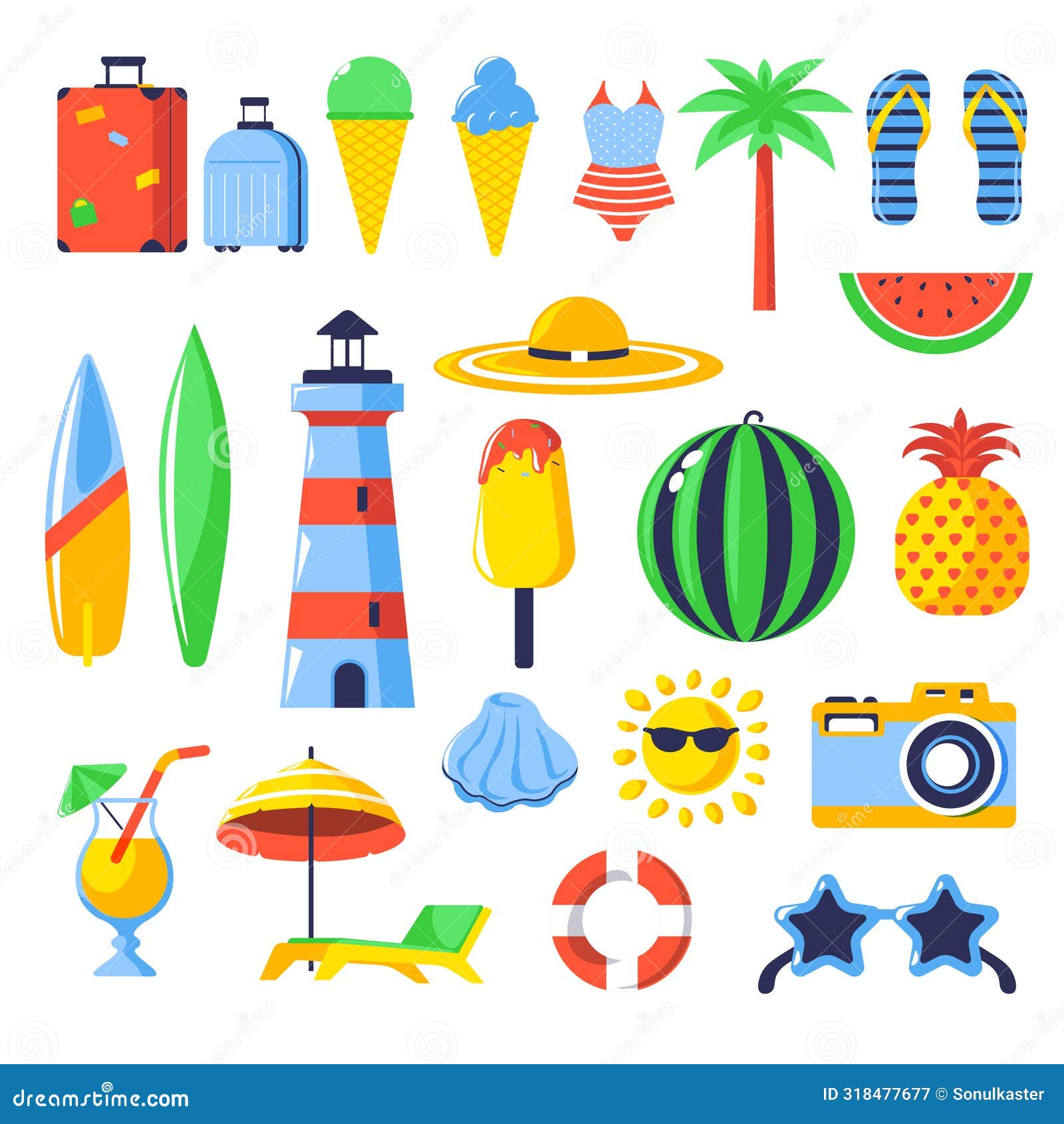 Summer vacation icons set stock illustration. Illustration of sunglasses - 318477677