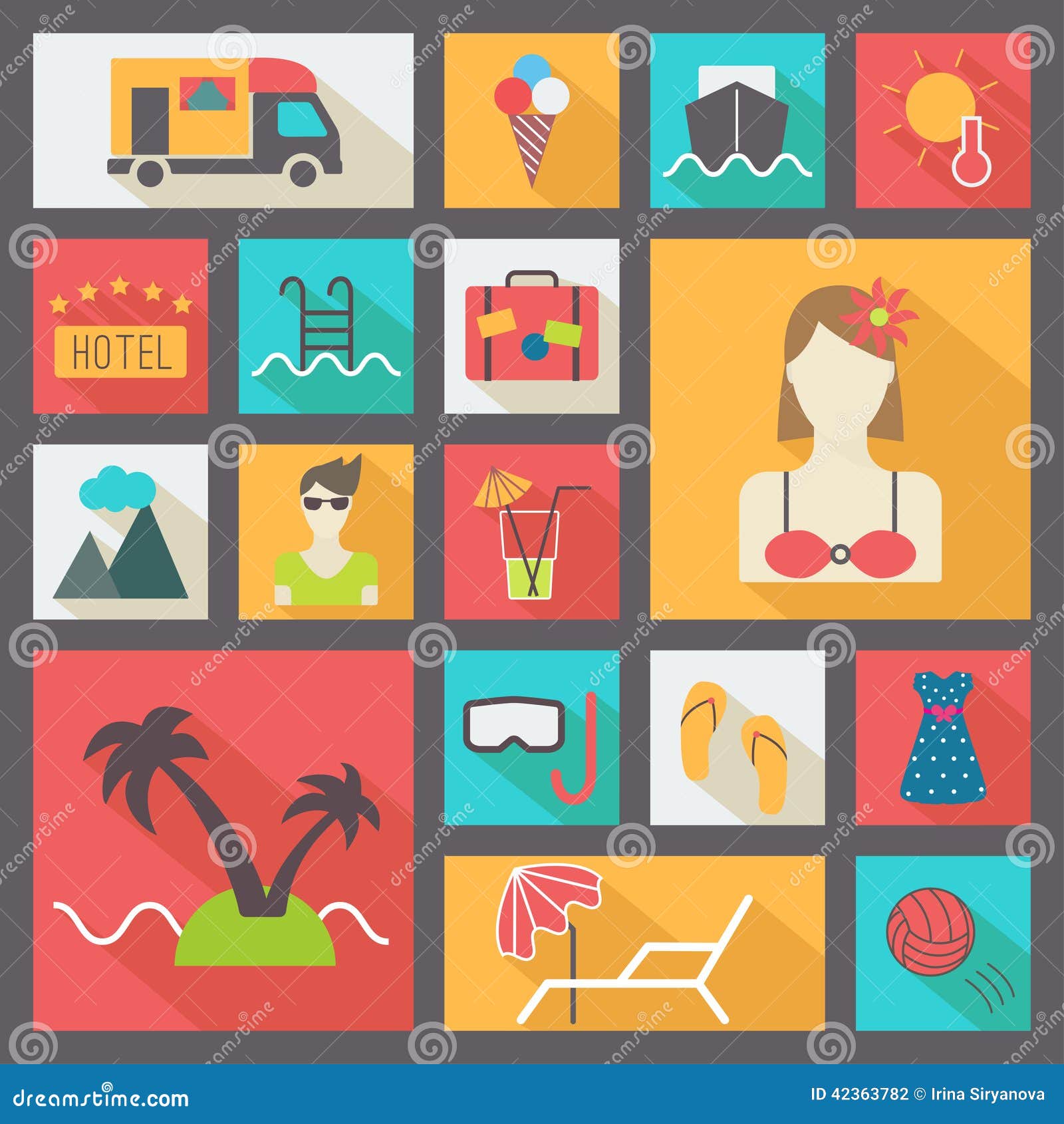 Summer and Vacation Icons Set, Flat Design Vector. Stock Vector ...