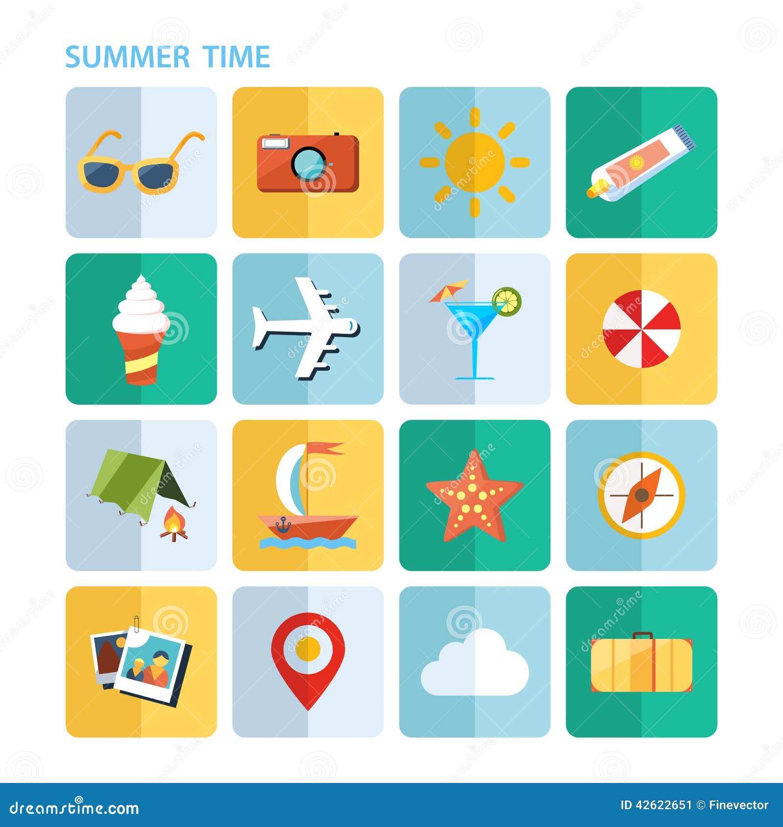 Summer Vacation Icons Set. Flat Vector Illustration. Stock Vector ...