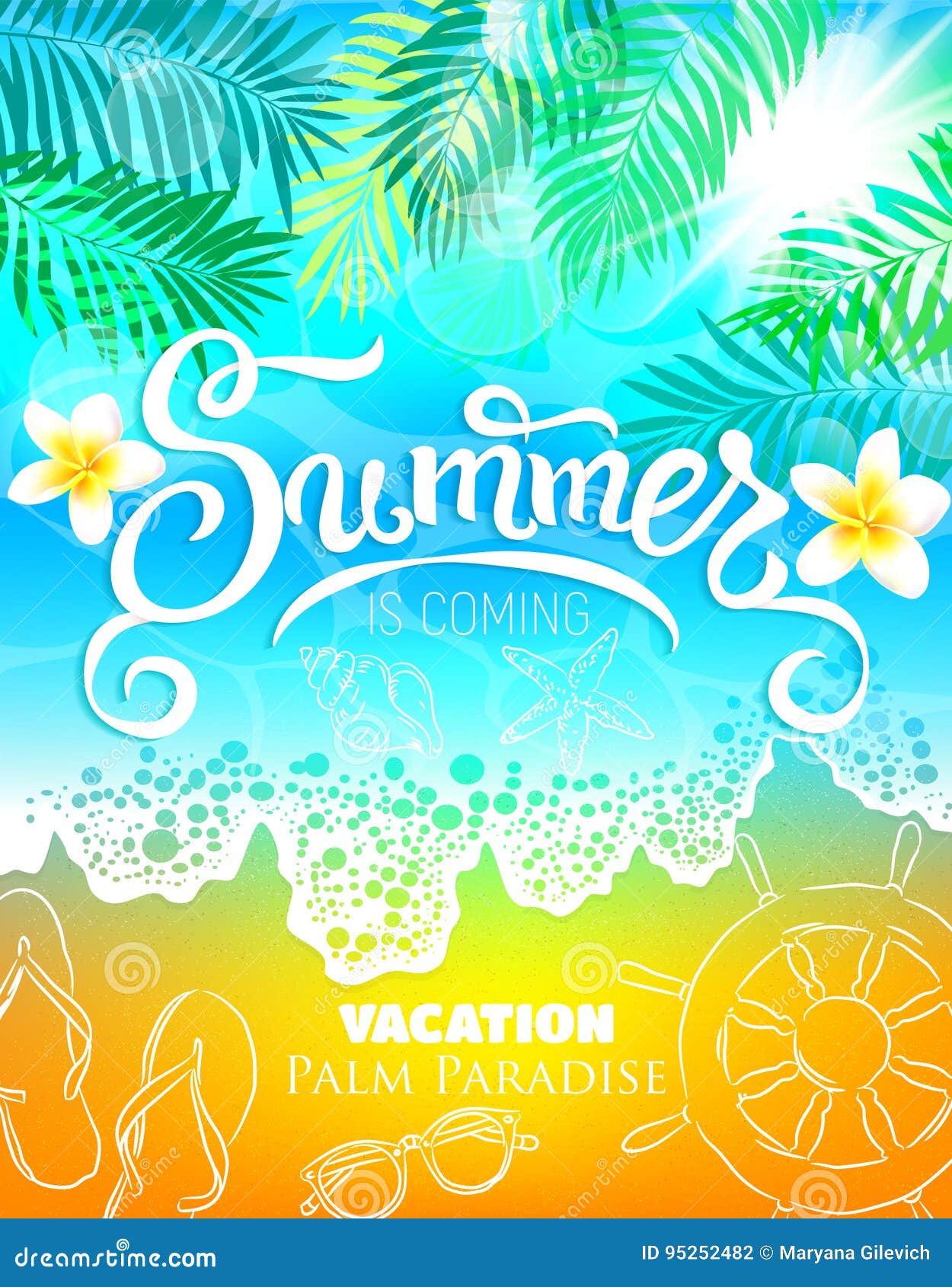 Summer Vacation Palm Paradise Poster Stock Vector - Illustration of ...