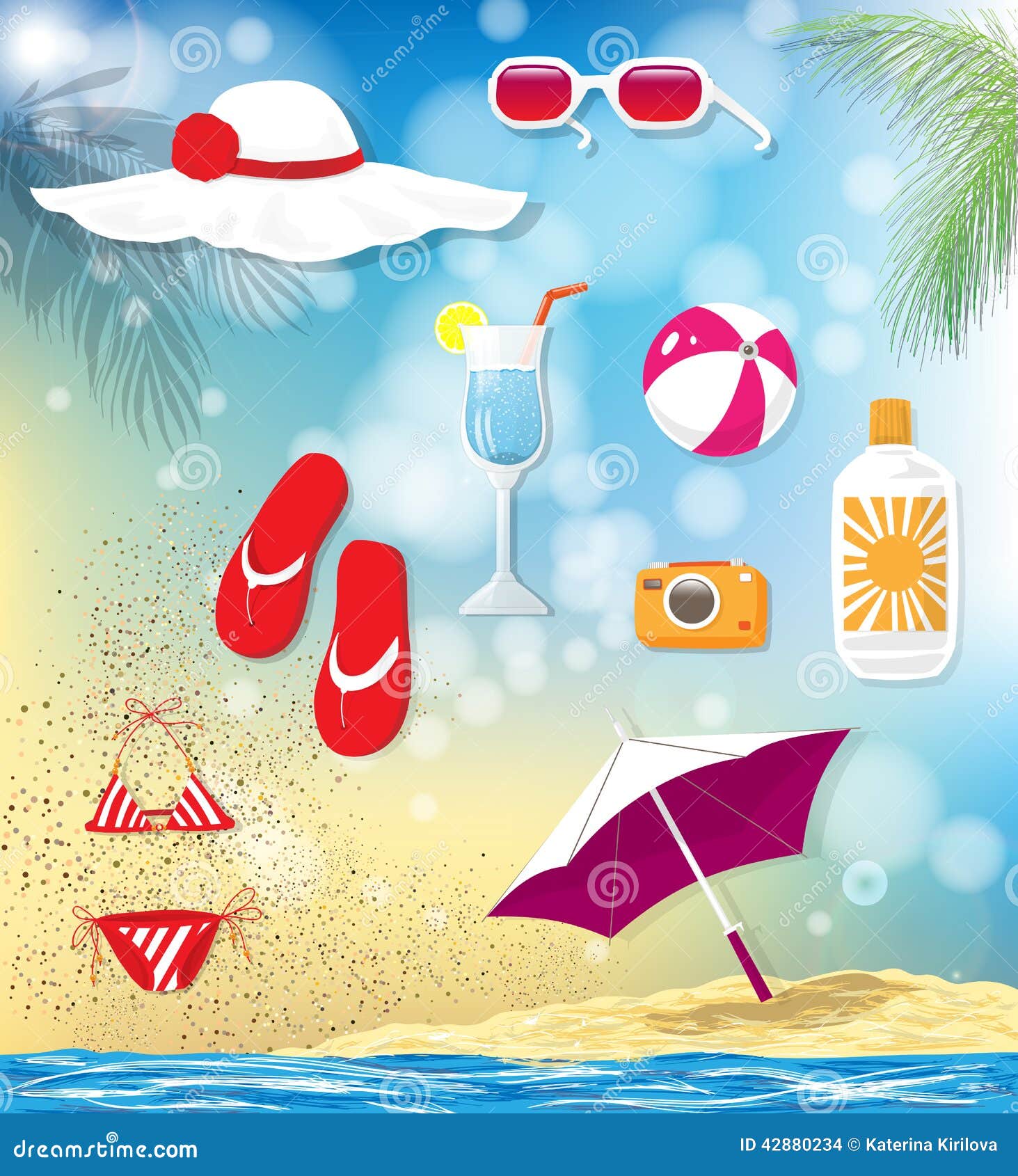 Summer Vacation Related Objects Stock Vector - Illustration of cocktail ...