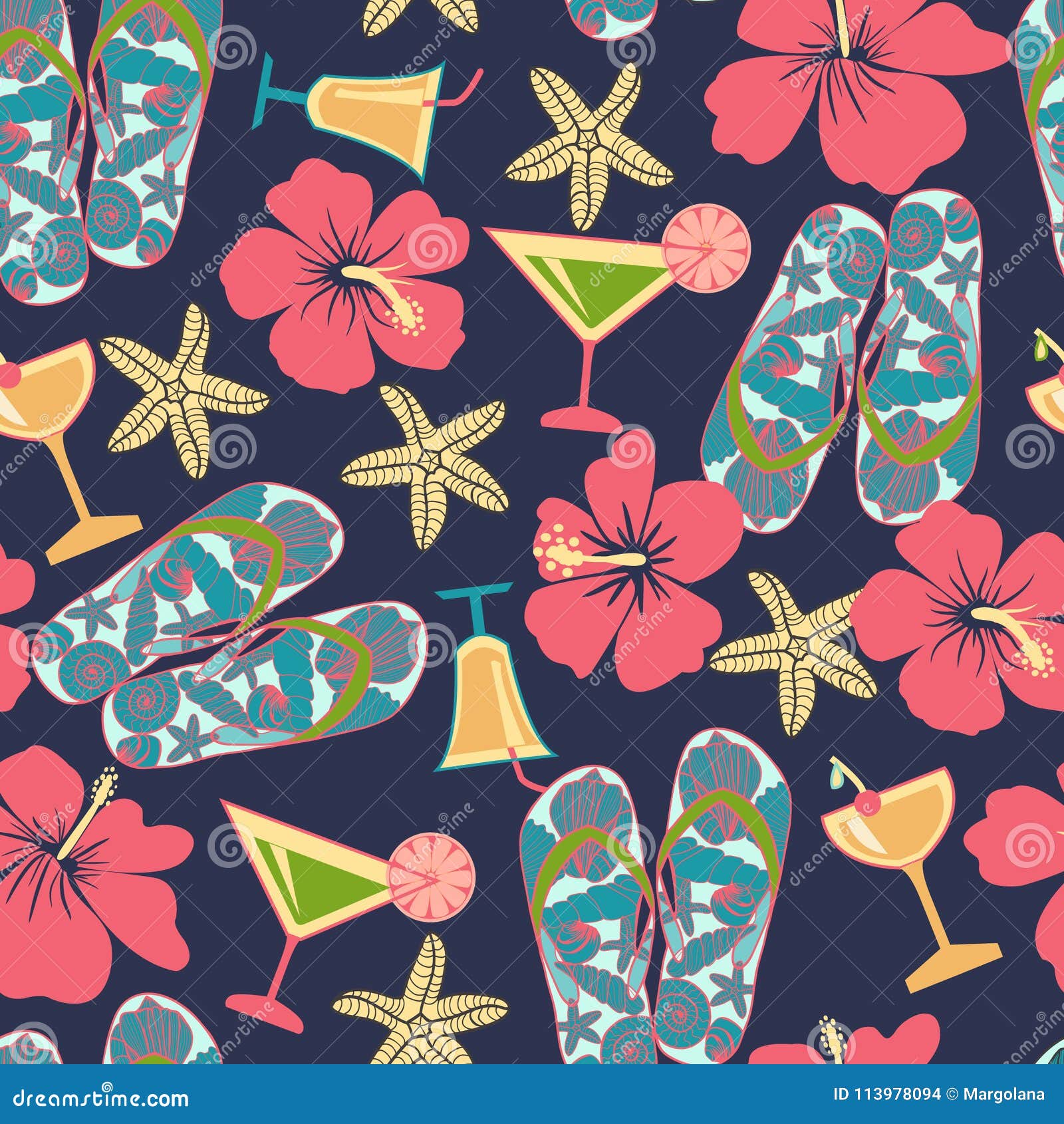 Summer Vacation Retro Pattern in Beach Style. Stock Vector ...