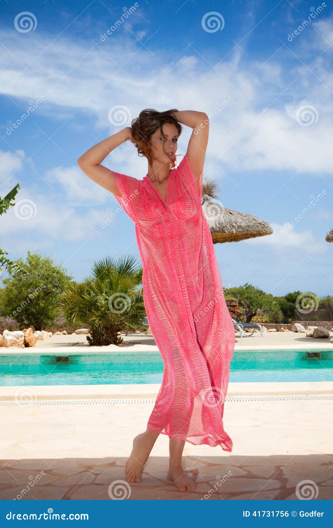 Summer Vacation Woman by Pool Stock Photo - Image of model, pool: 41731756