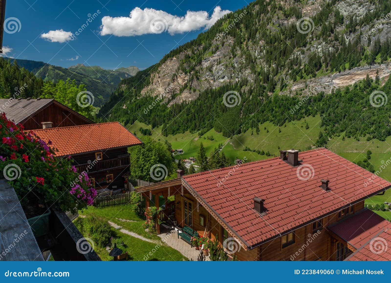 Summer Valley with Grossarler Ache Small River and Blue Cloudy Sky ...