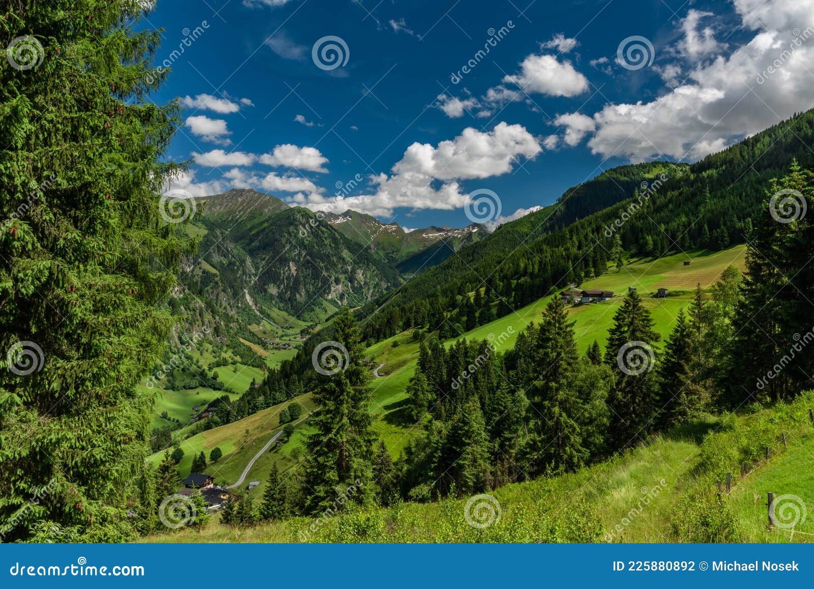 Summer Valley with Grossarler Ache Small River and Blue Cloudy Sky ...