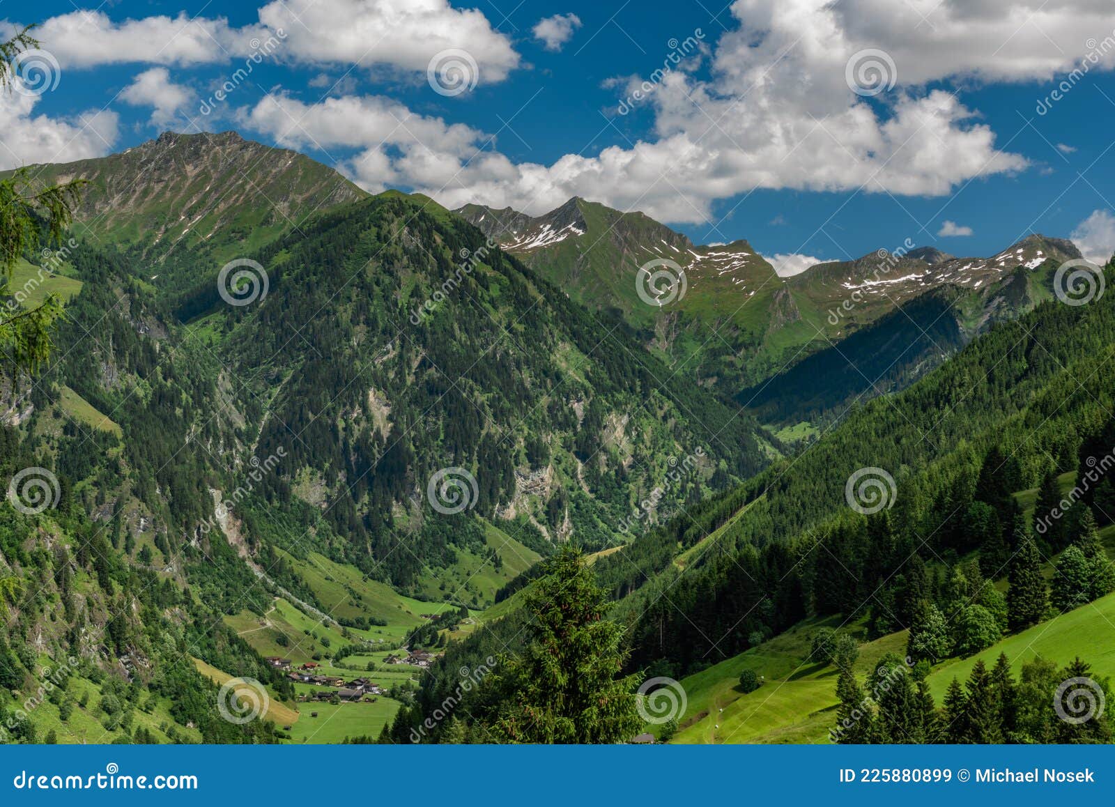 Summer Valley with Grossarler Ache Small River and Blue Cloudy Sky ...