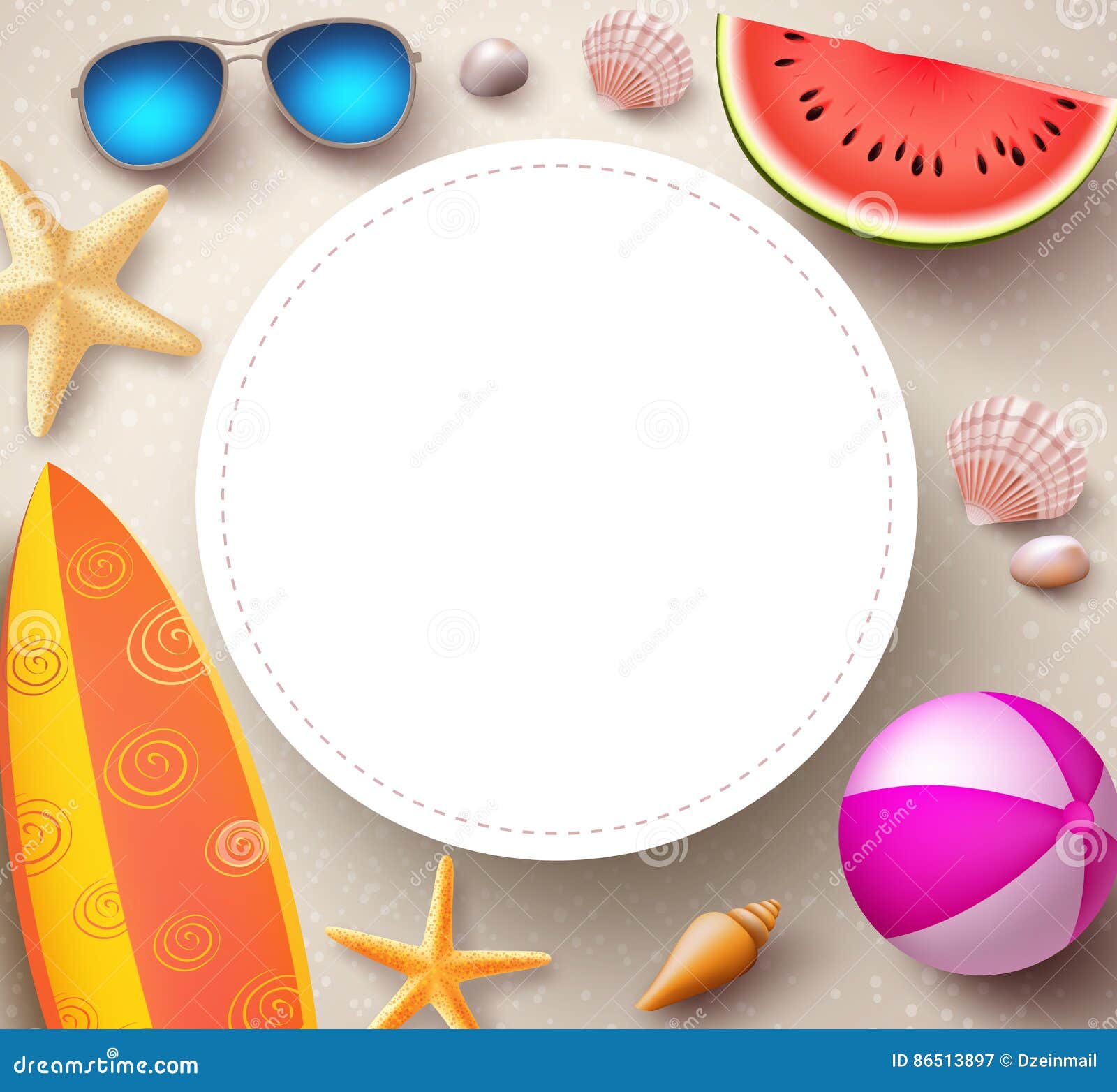 Summer Vector Background with Empty White Circle for Text Stock Vector ...