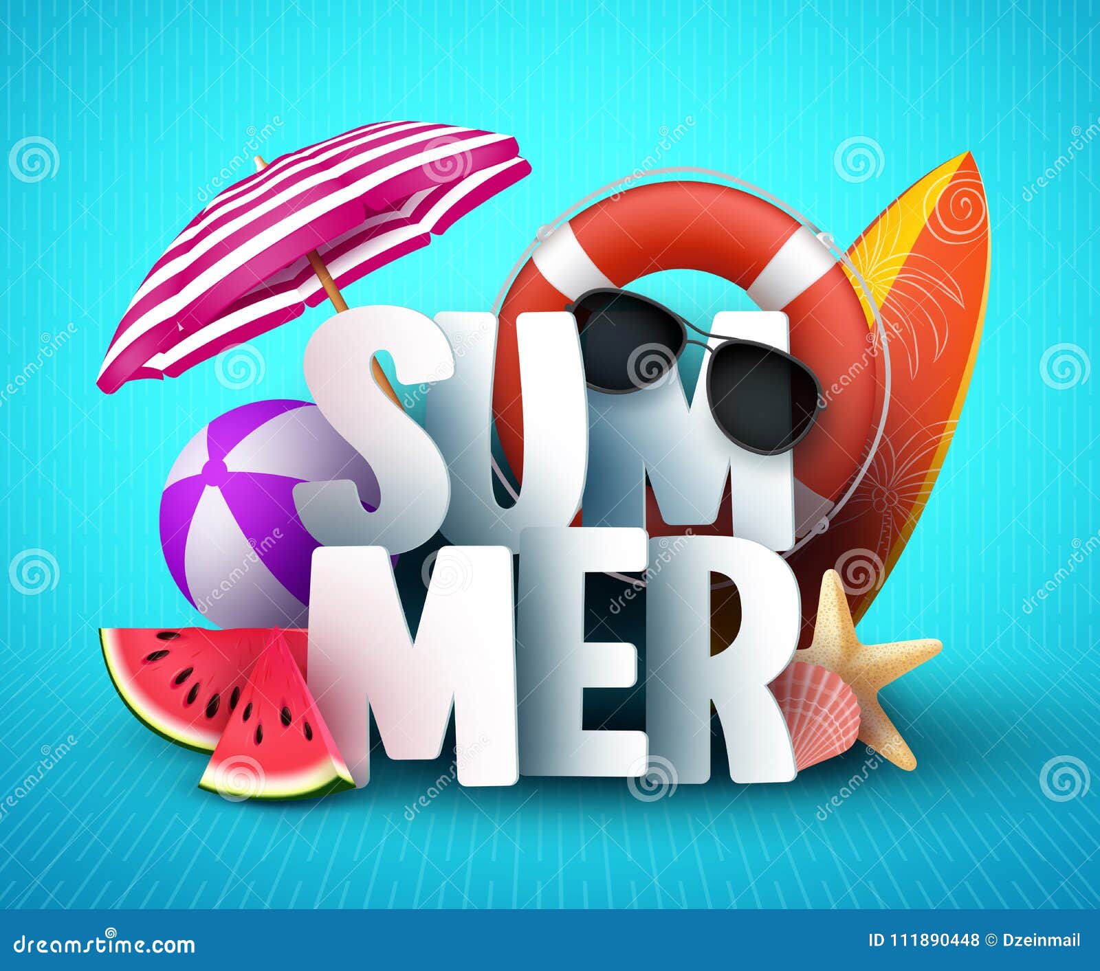 Summer Vector Banner Design With White 3D Text Title And Colorful ...