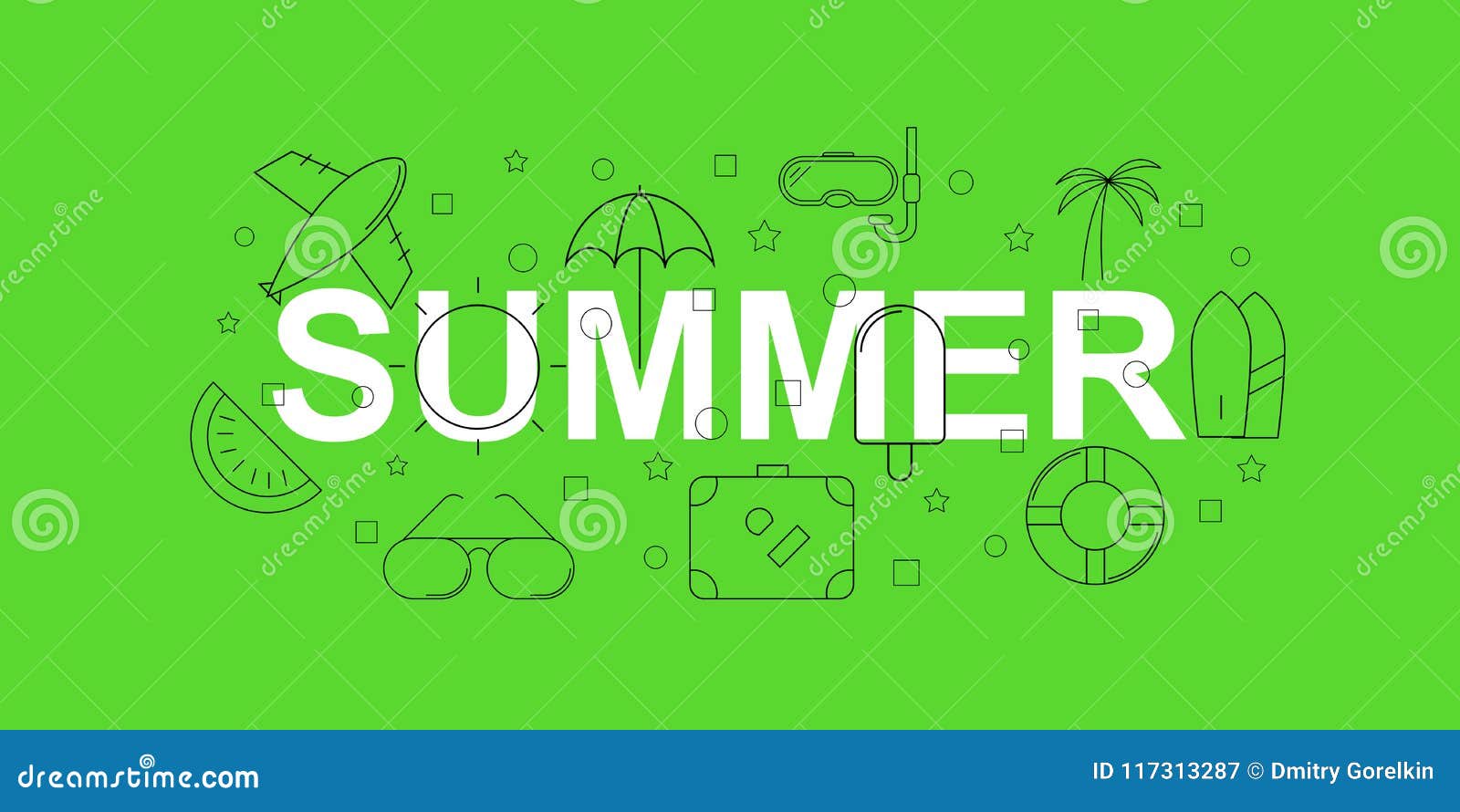 Summer Vector Banner. Word with Line Icon Stock Vector - Illustration ...