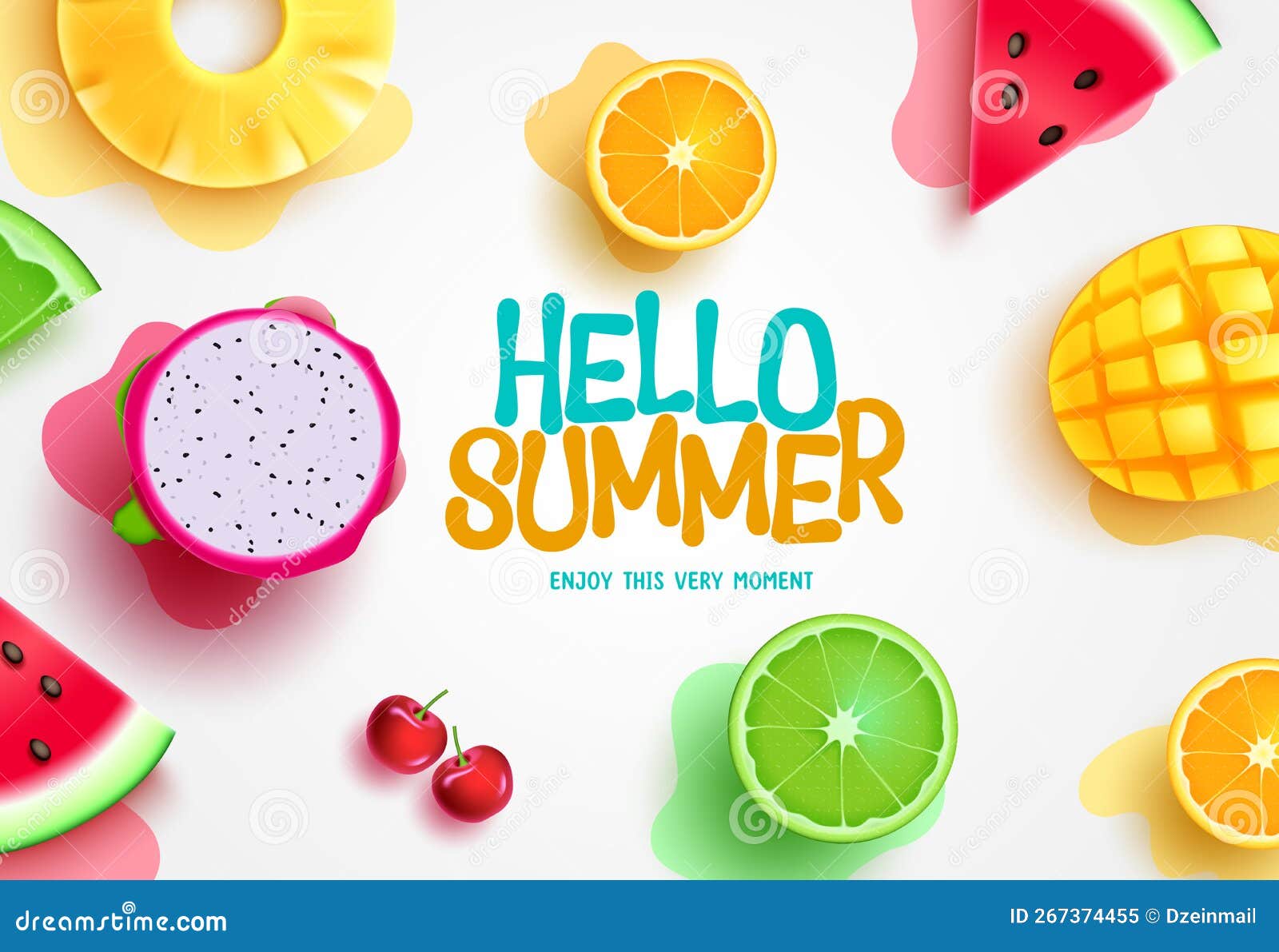 Summer Vector Design. Summer Hello Text with Tropical Fruits Mango ...
