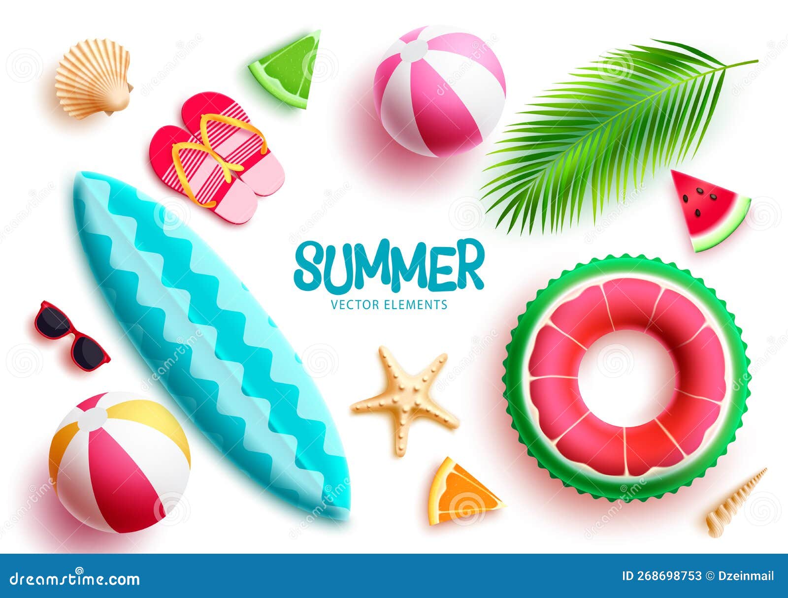 Summer Vector Element Set. Summer Beach Elements Floater, Surfboard ...
