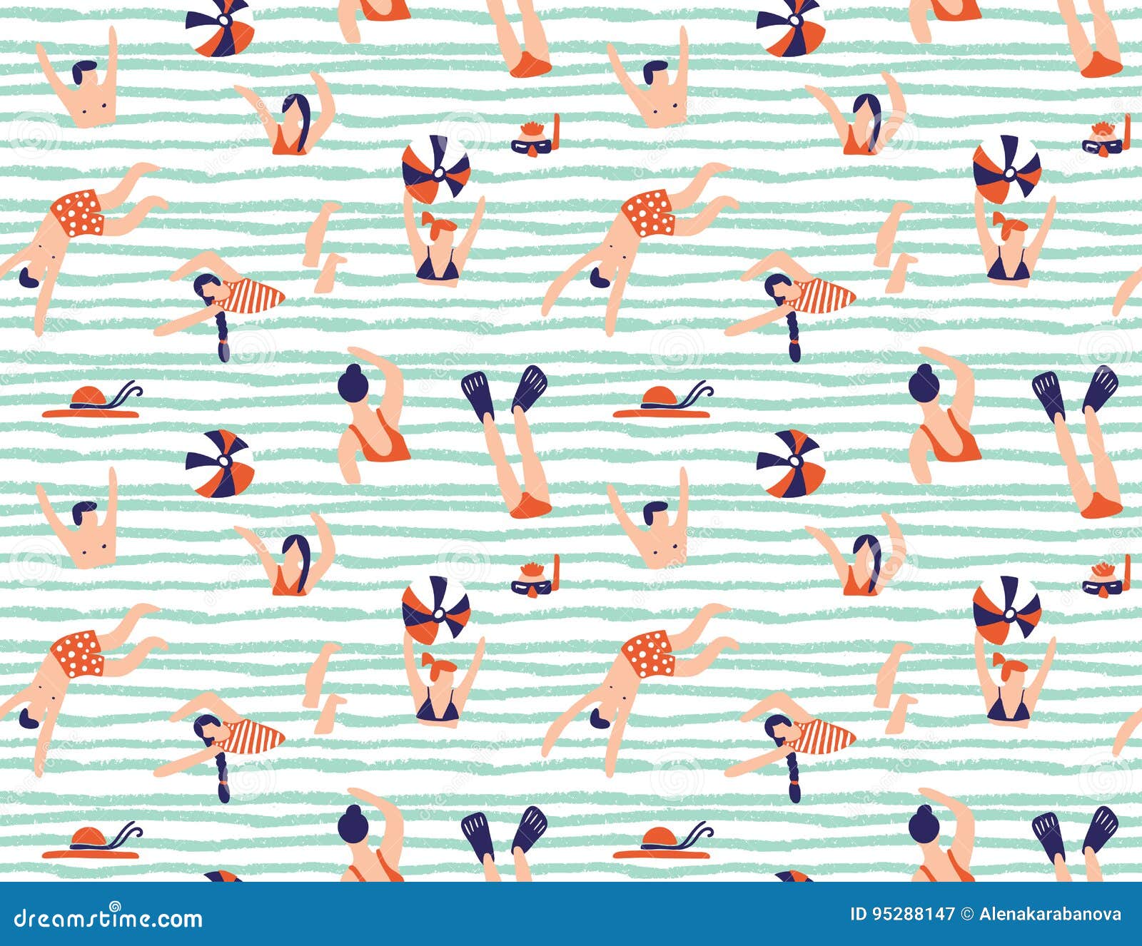 People Swimming Pattern. Summer Seamless Background. Summertime Vector ...