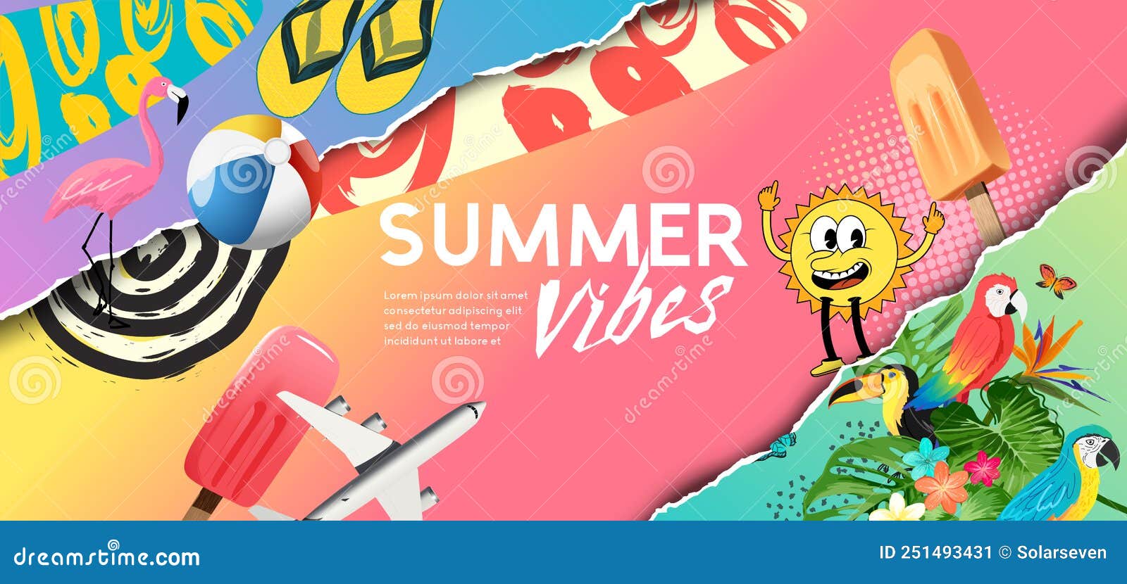Summer Vibes Collage Layout Design Stock Vector - Illustration of flip ...