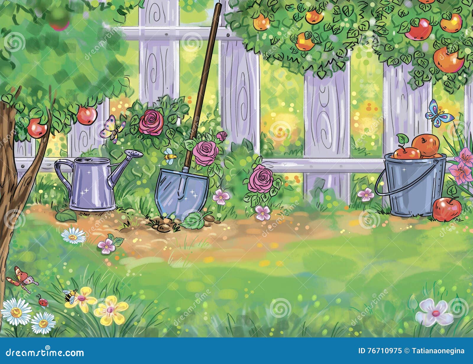 Summer view stock illustration. Illustration of gardening - 76710975