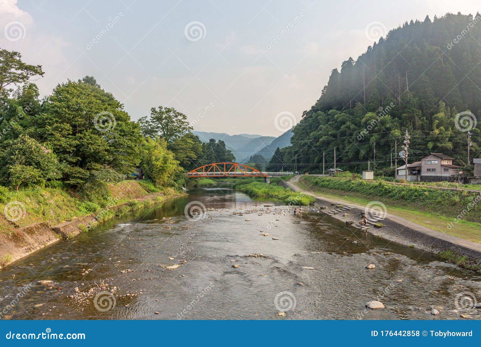 Summer View of Red Bridge Over Obi River, Ishikawa Prefecture, Japan ...