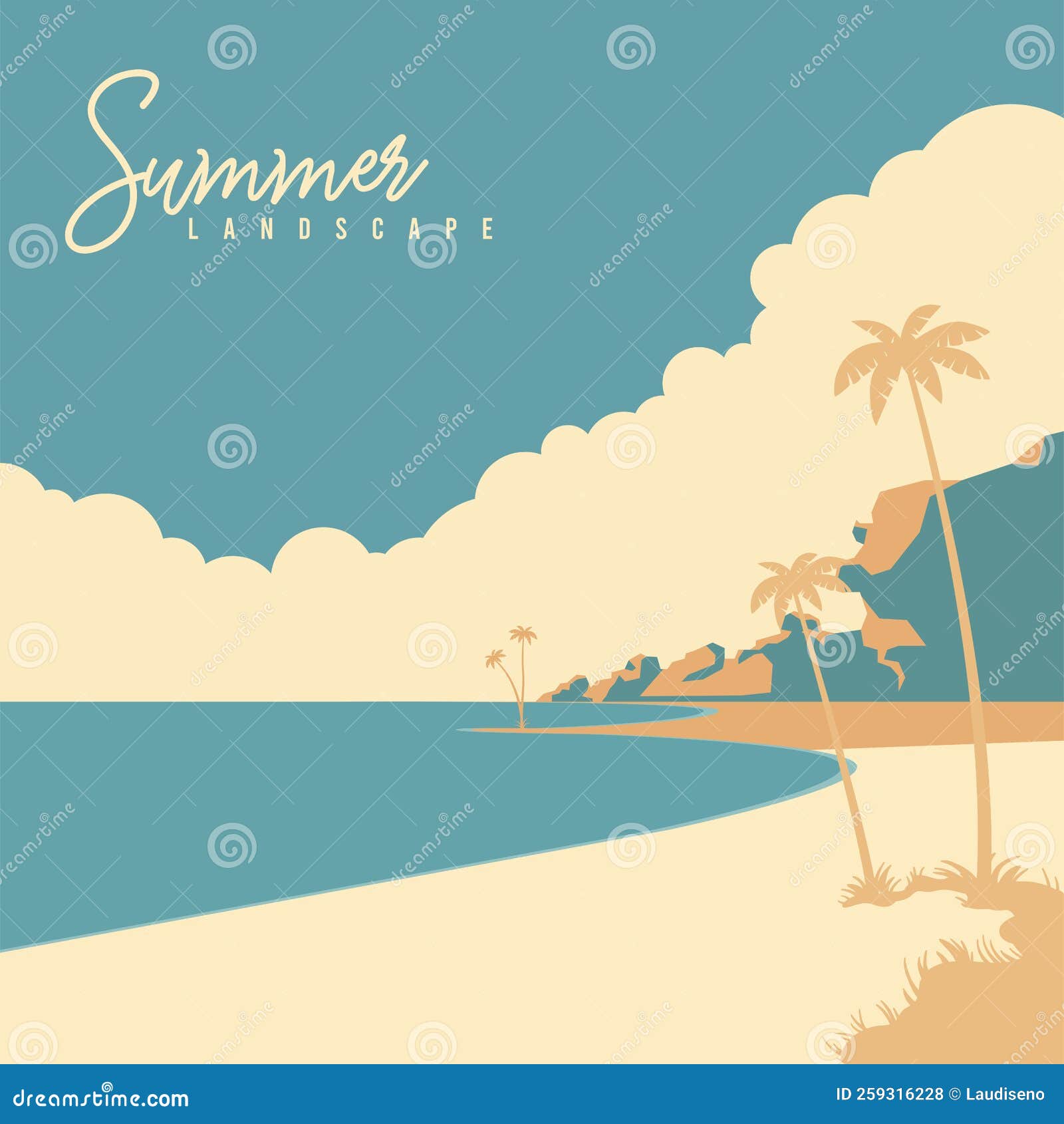 Summer View Scenary with Palm Tree Silhouettes Vector Stock Vector ...