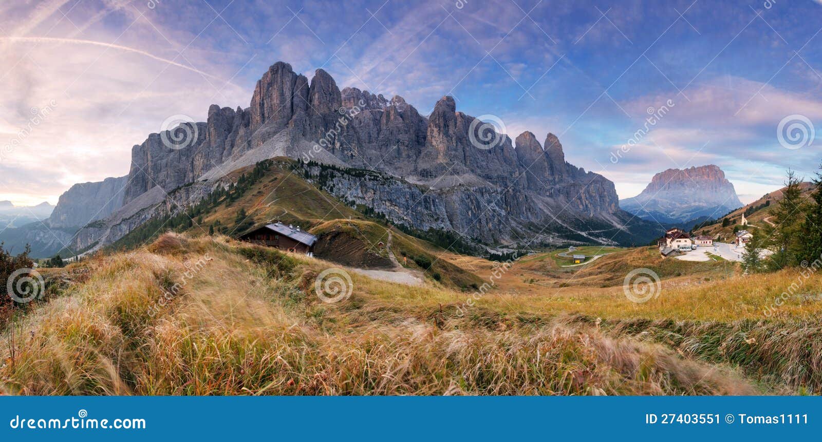 Summer View of Sella Mountain and Sella Stock Image - Image of scenery ...