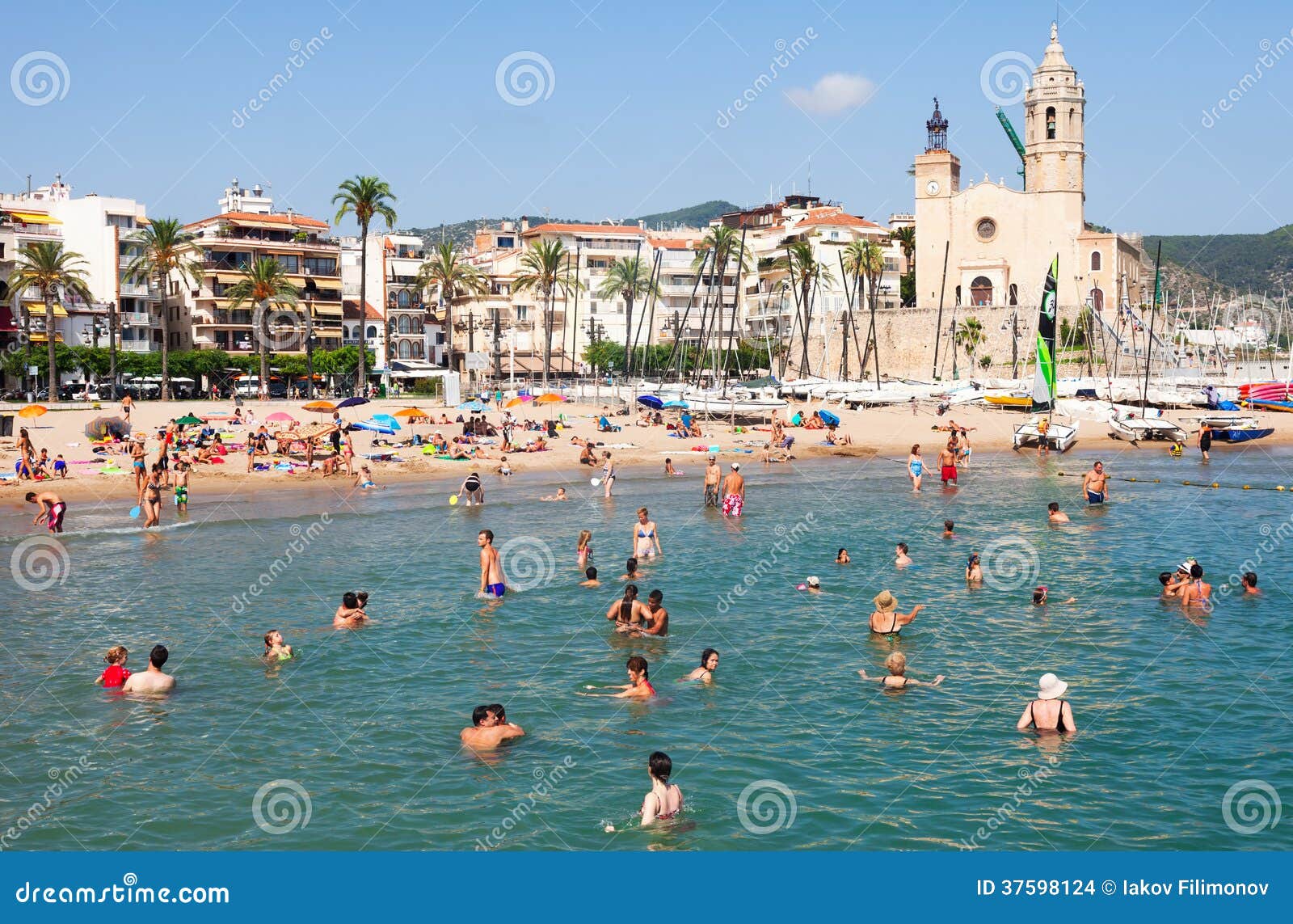 Summer View of Sitges Coast with Church Editorial Stock Image - Image ...