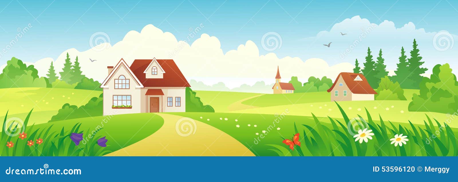 Summer village banner stock vector. Illustration of clip - 53596120