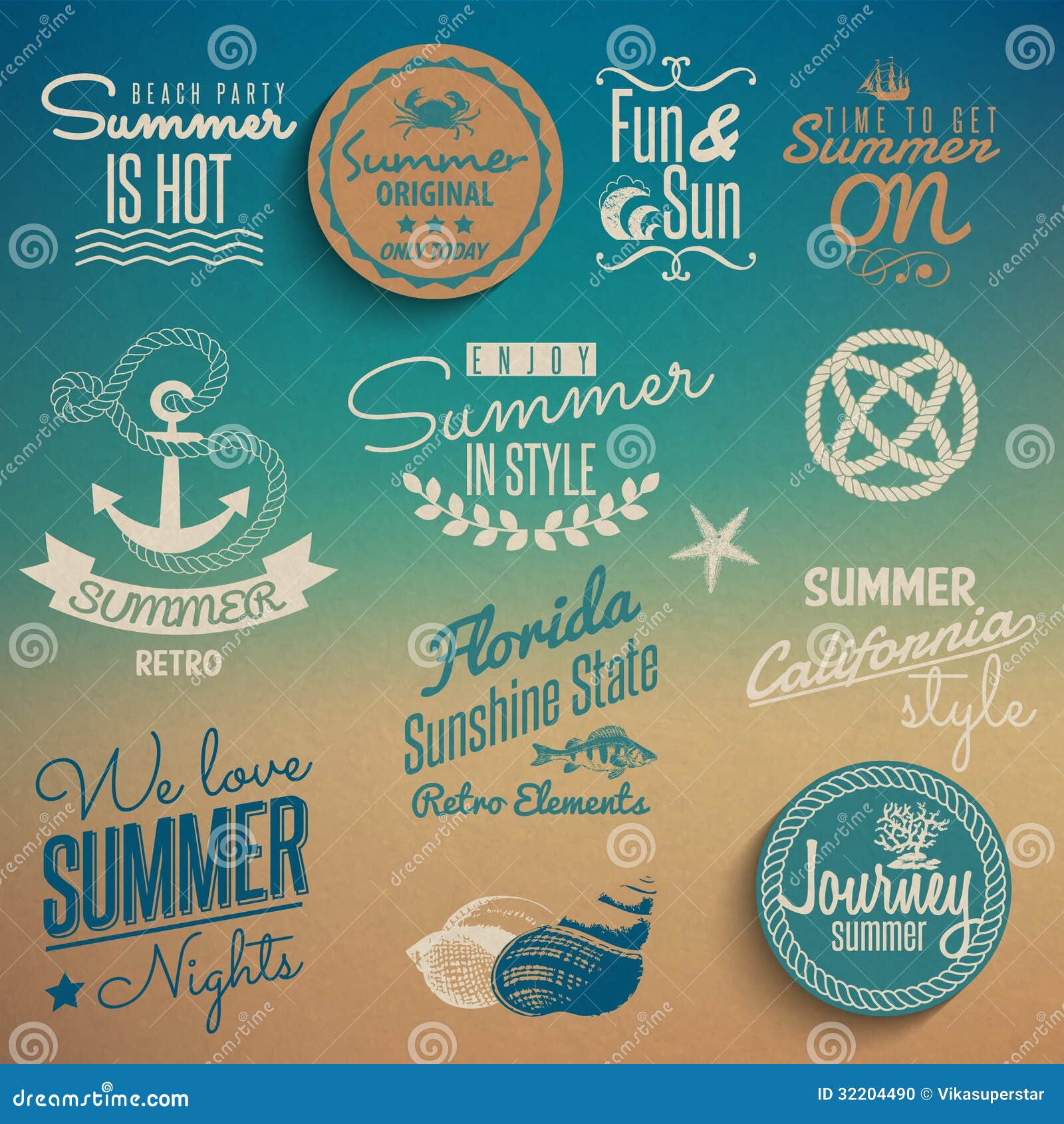 Summer vintage elements stock vector. Illustration of anchor - 32204490