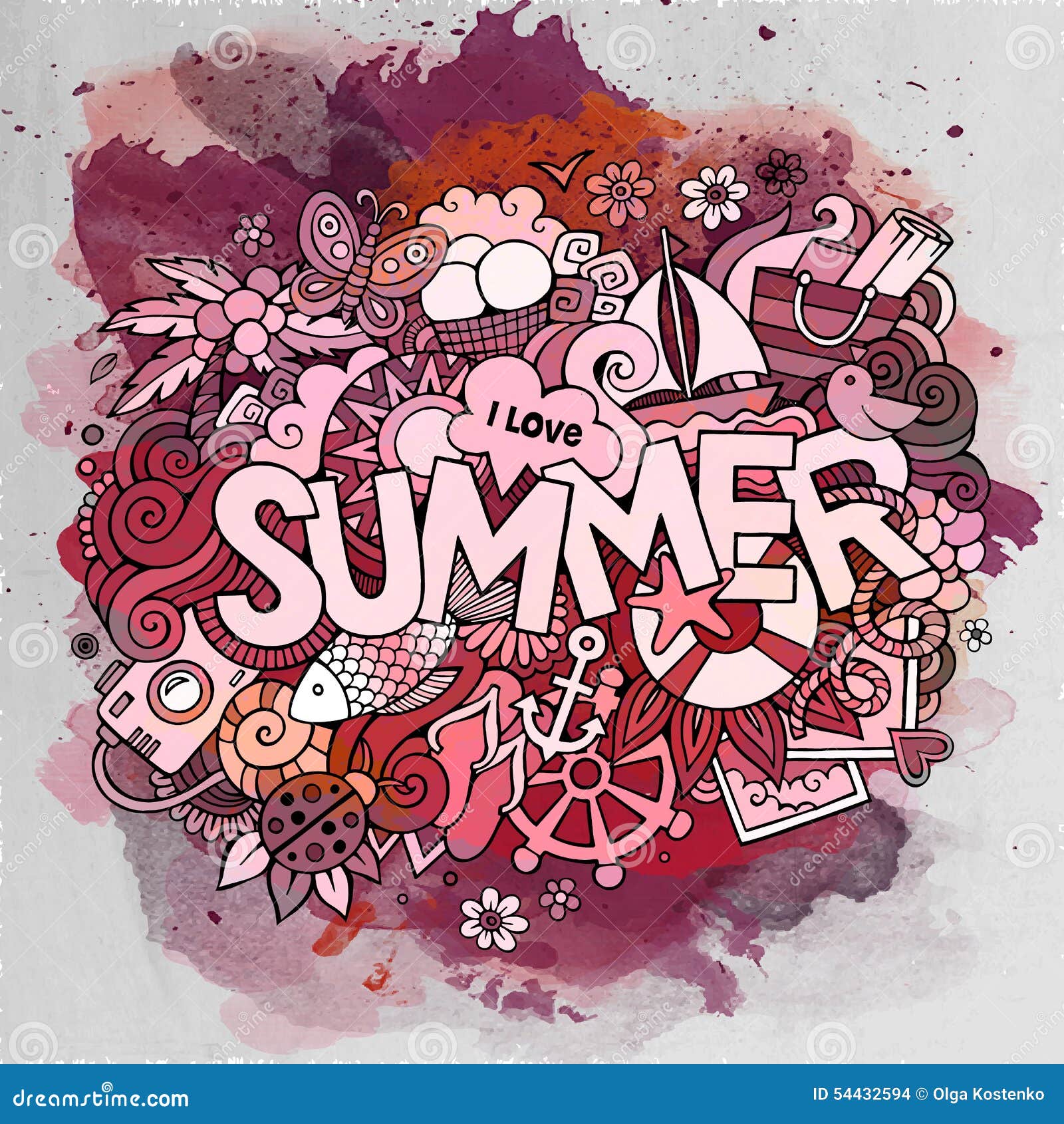 Summer Watercolor Hand Lettering and Doodles Stock Vector ...