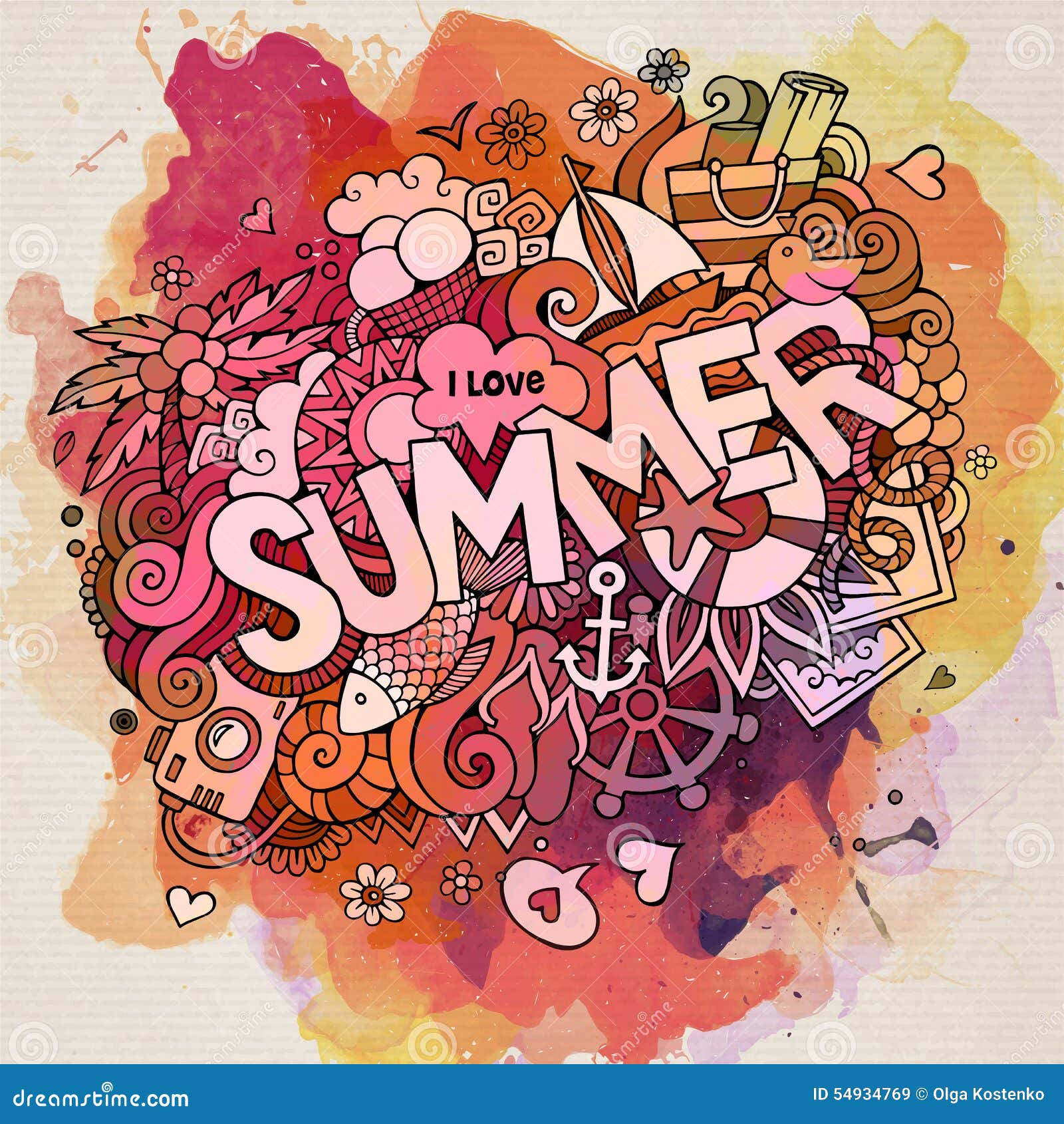Summer Watercolor Hand Lettering and Doodles Stock Vector ...