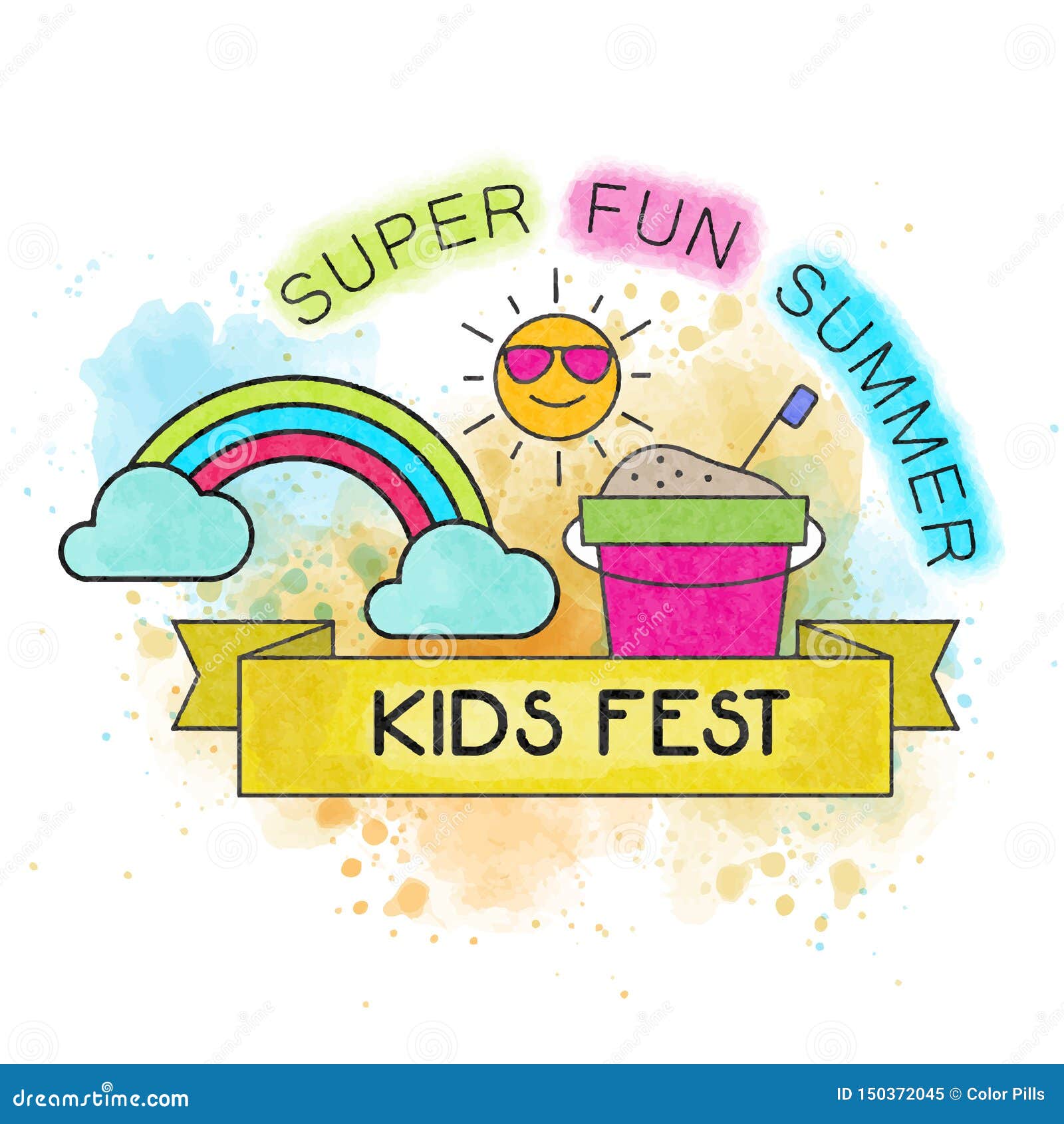 Super Fun Summer Kids Fest. Watercolor Banner Stock Vector ...