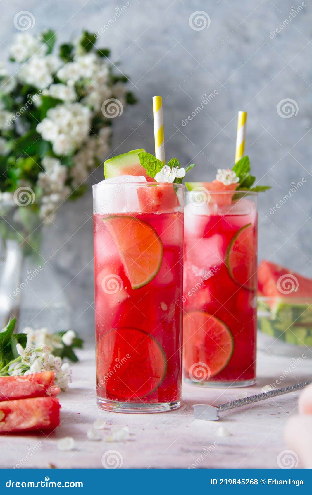 Summer Watermelon Refreshing Drink with Lime and Soda. Delicious ...