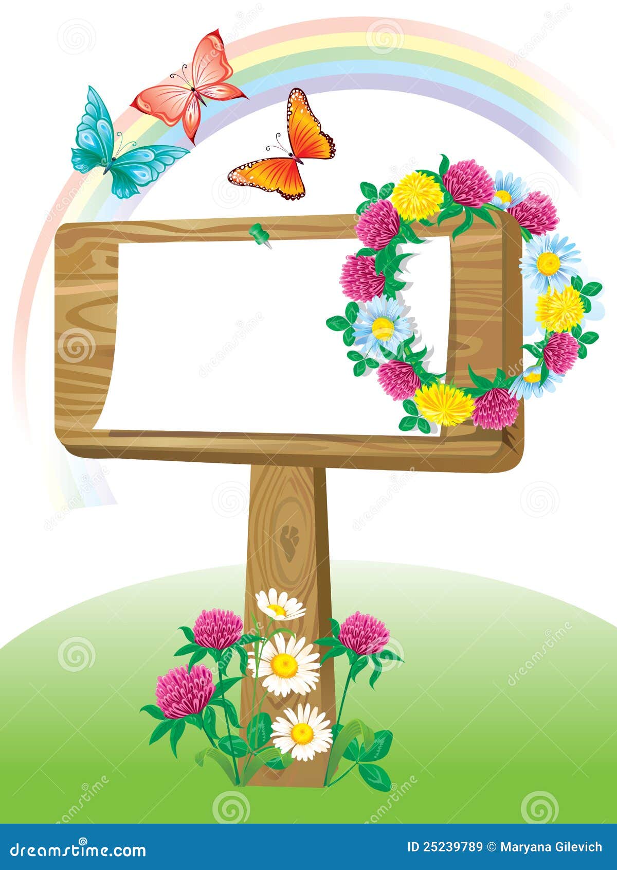 Summer wooden notice board stock vector. Illustration of nature - 25239789