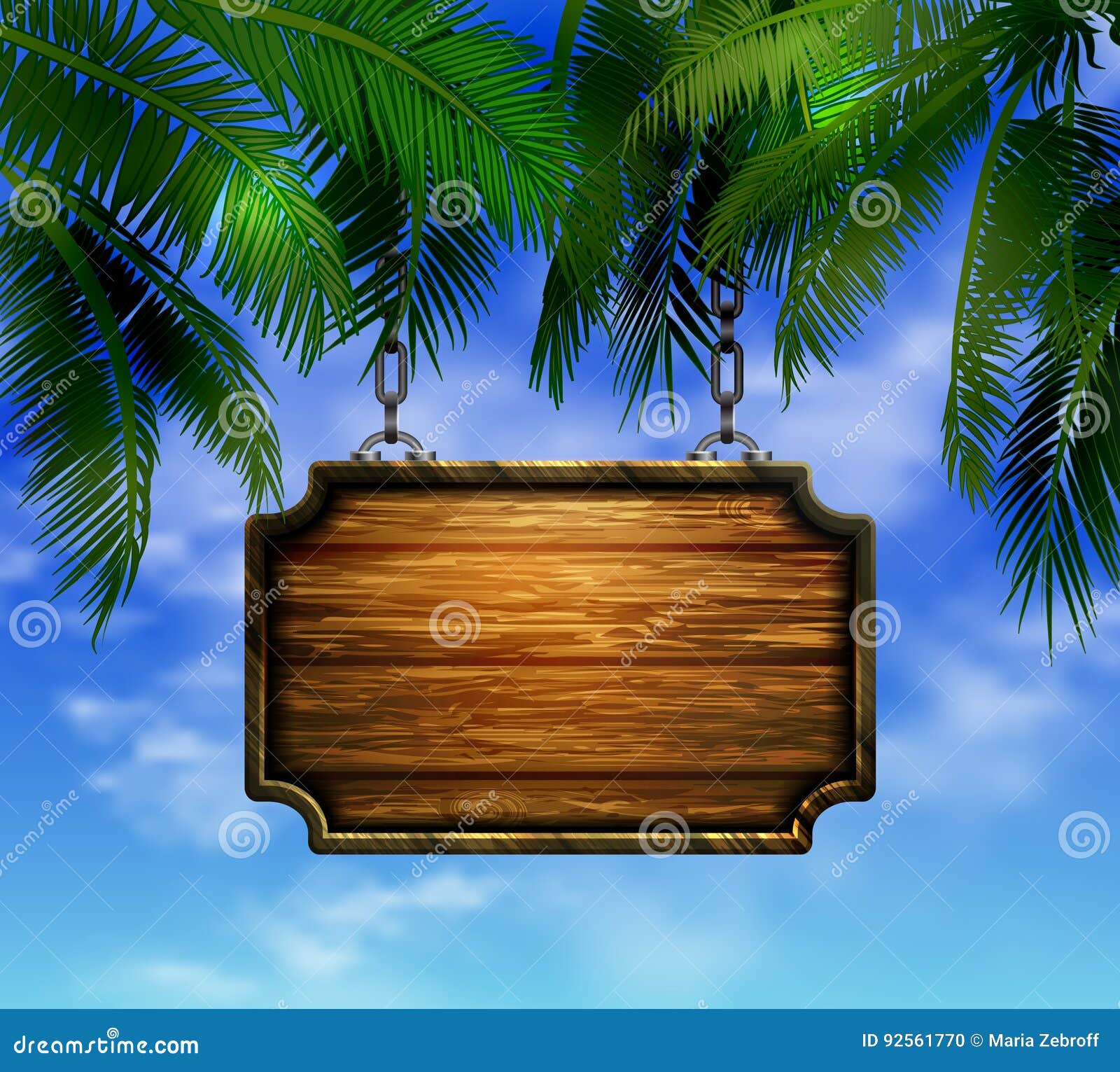 Summer Wooden Sign On Tropical Beach Background Vector Illustration ...
