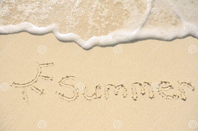 Summer Written in Sand on Beach Stock Photo - Image of ocean, drawing ...