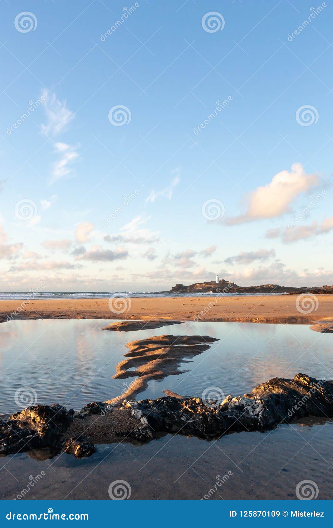 Summers Day on Cornwall Beach Stock Image - Image of rock, godrevy ...