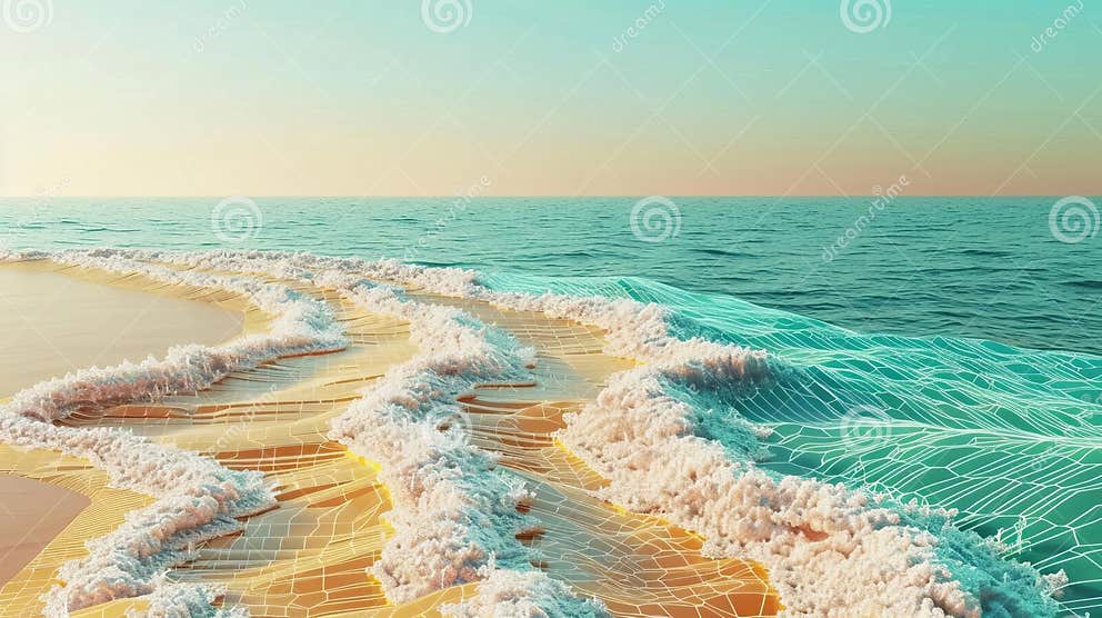 Summerthemed 3D Illustration of a Beach Shoreline Shaped Like Data ...