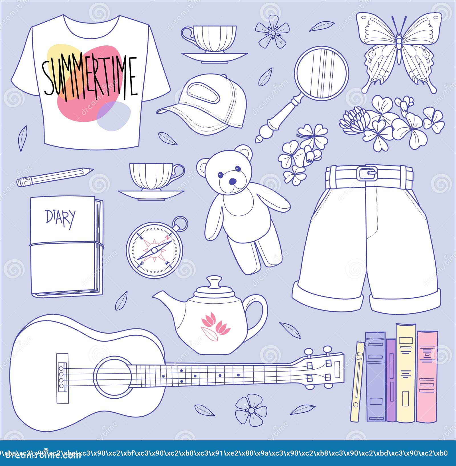 Set of summertime items stock vector. Illustration of magnifying ...