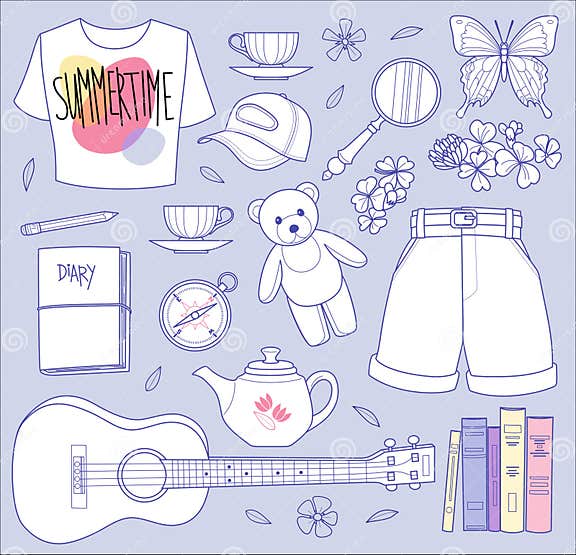 Set of summertime items stock vector. Illustration of magnifying ...