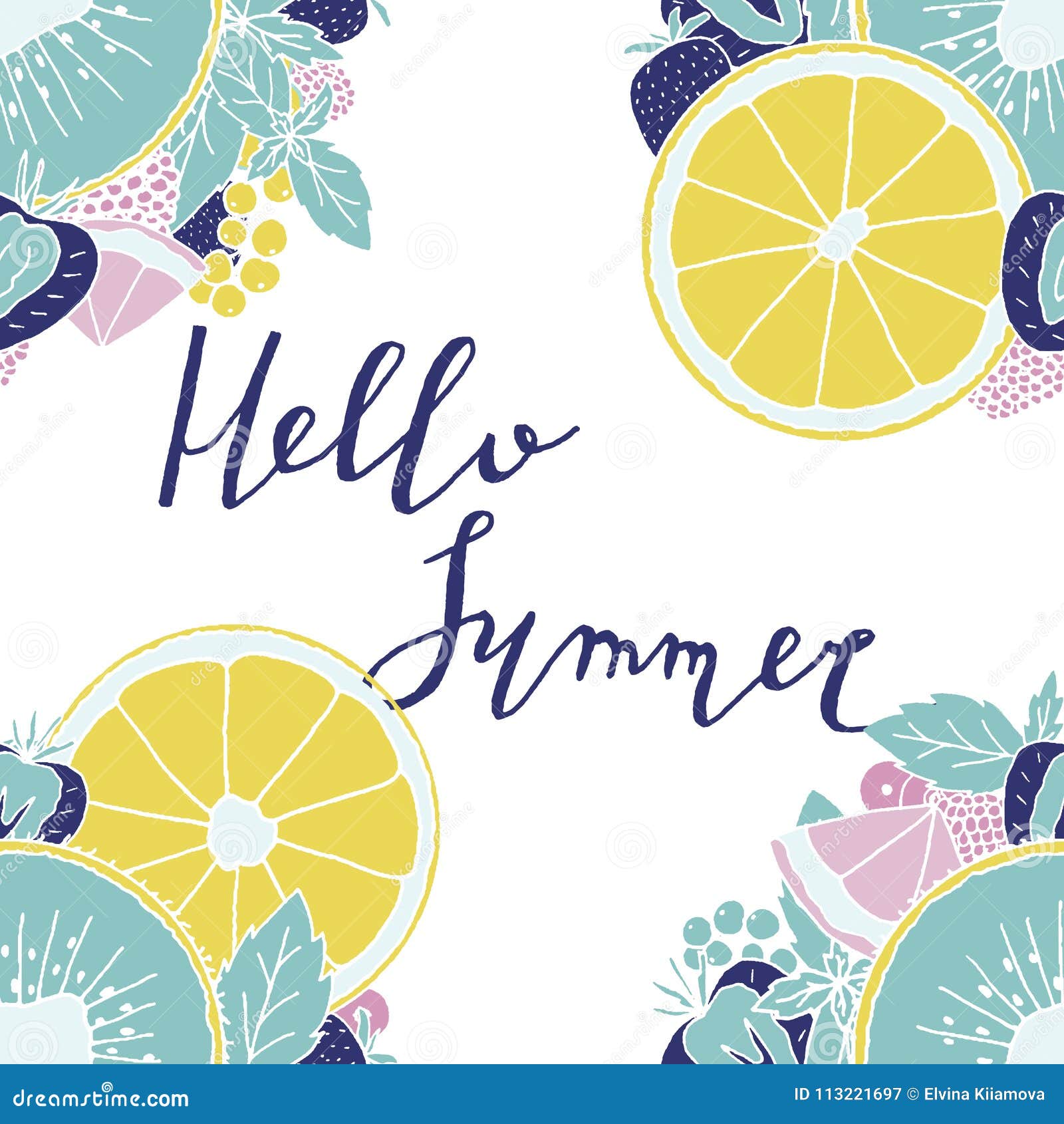 Summertime Card with Lettering and Fruits. Stock Illustration ...
