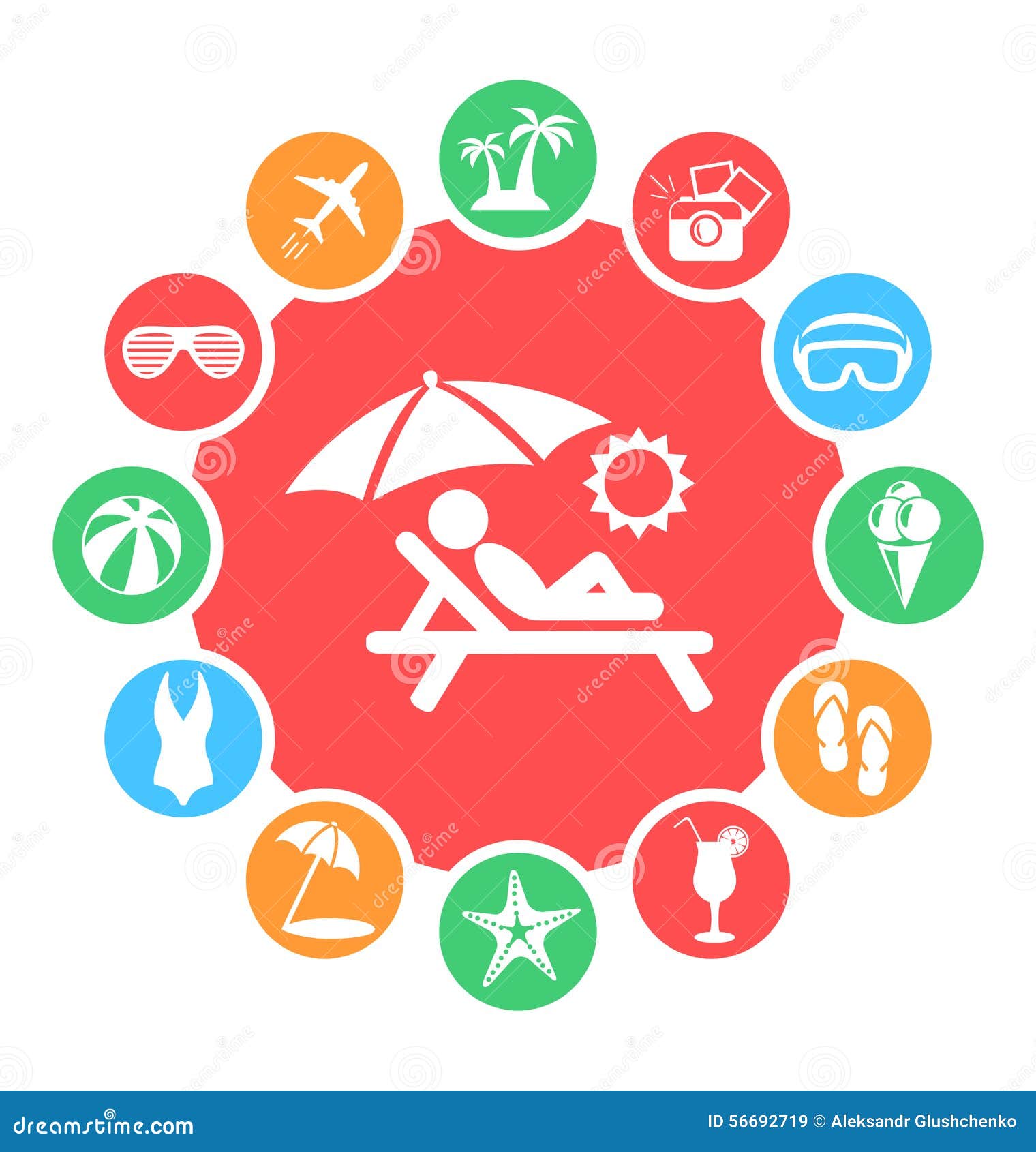 Summertime Circle with Summer Icons on White Stock Vector ...