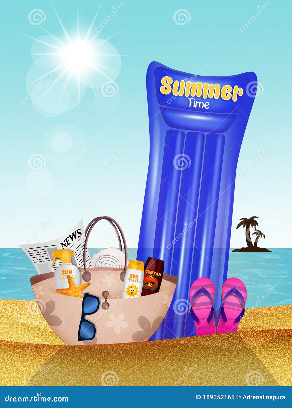 Summertime funny postcard stock illustration. Illustration of suntan ...