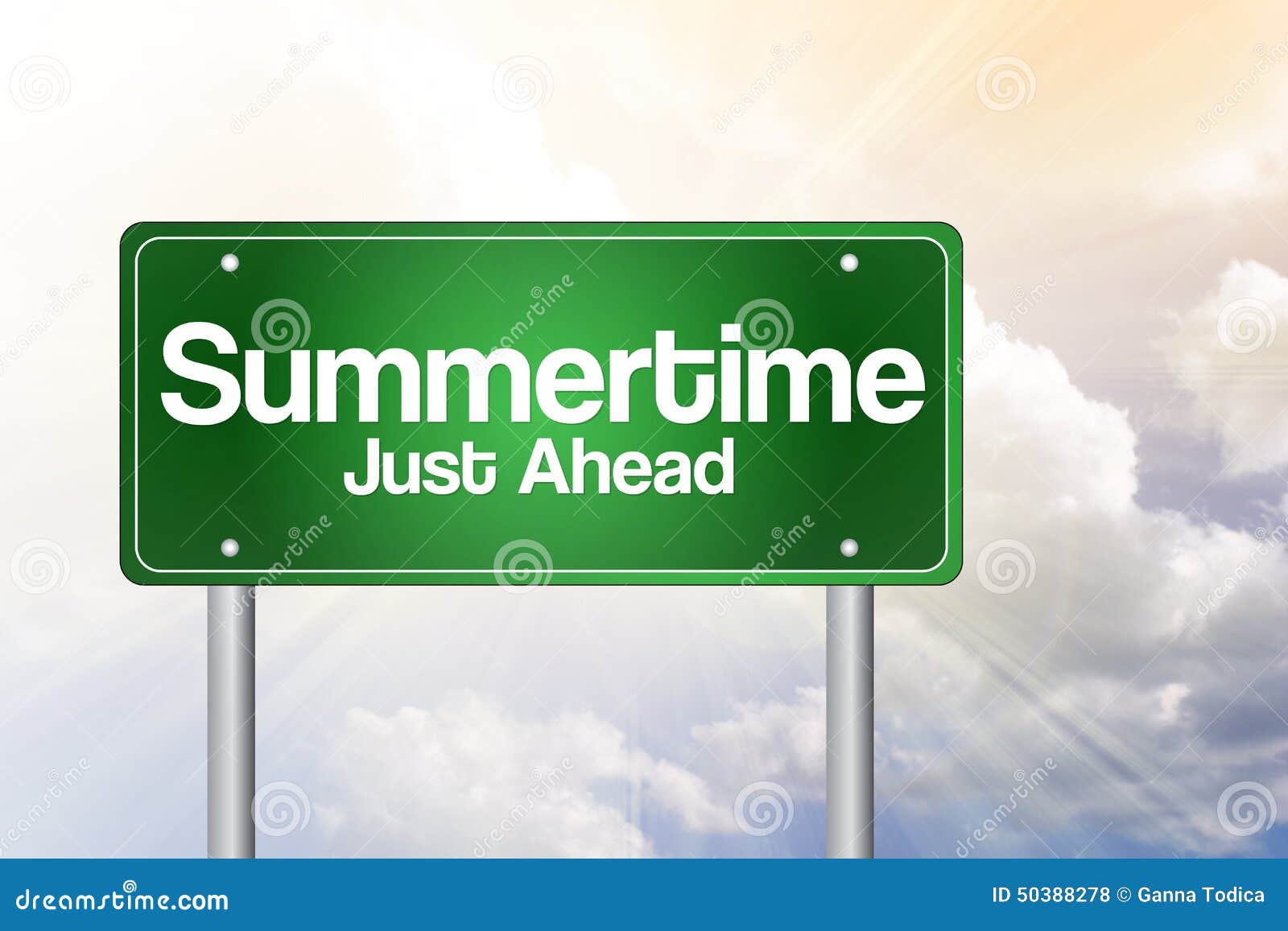 Summertime Green Road Sign stock illustration. Illustration of ...