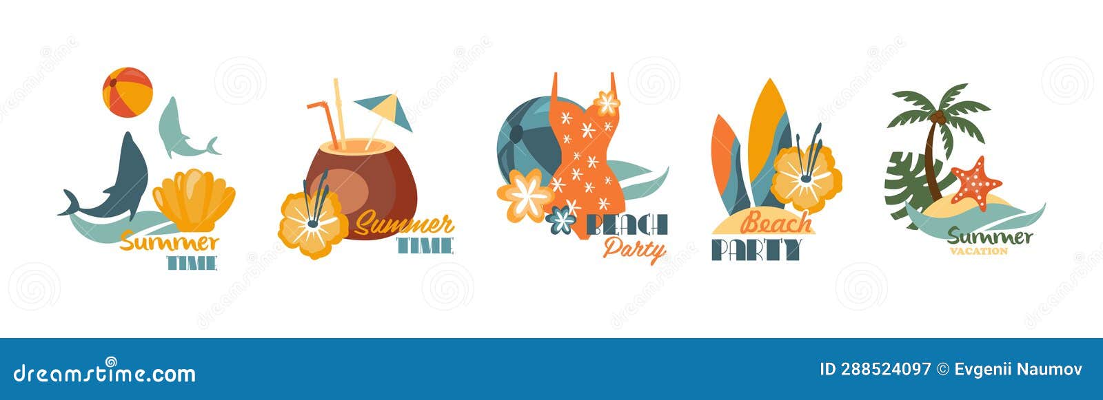 Summertime Holiday and Beach Vacation Label Vector Set Stock ...