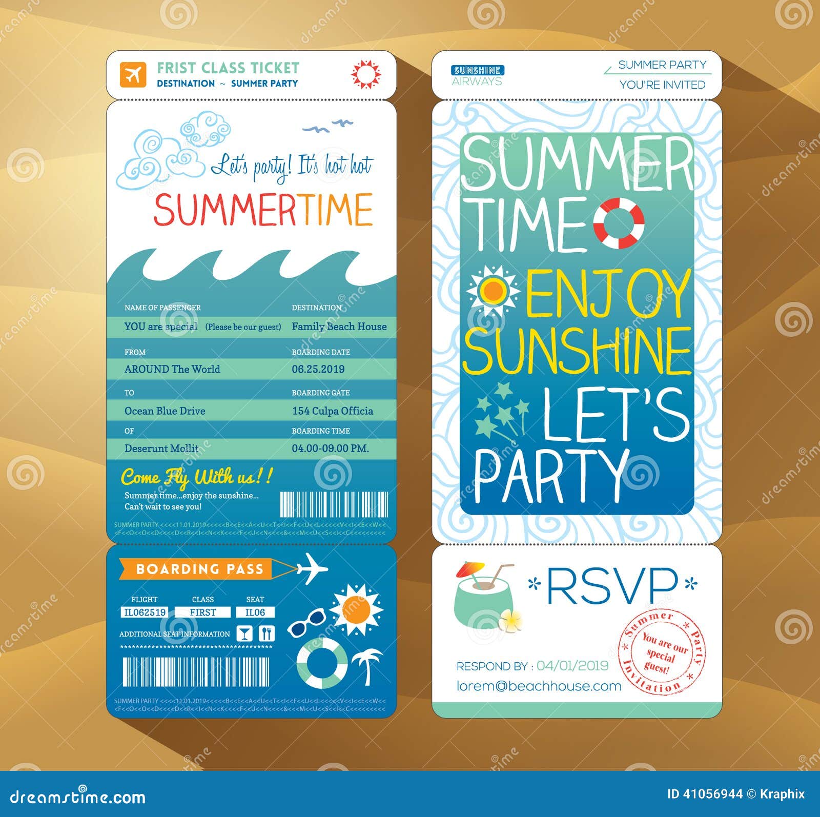 Summertime Holiday Party Boarding Pass Background Stock Vector ...