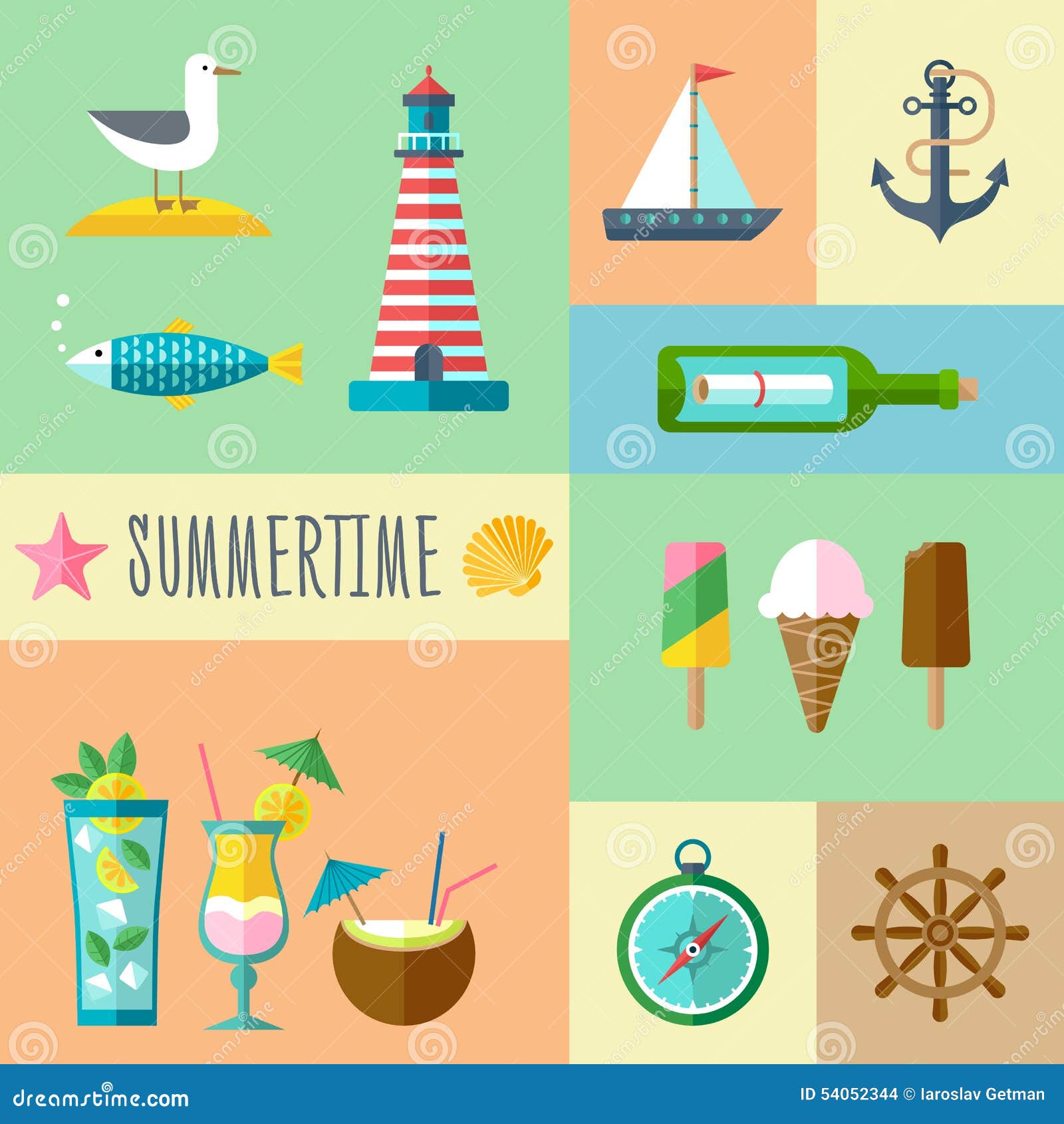 Summertime Icon Set stock vector. Illustration of cocktails - 54052344