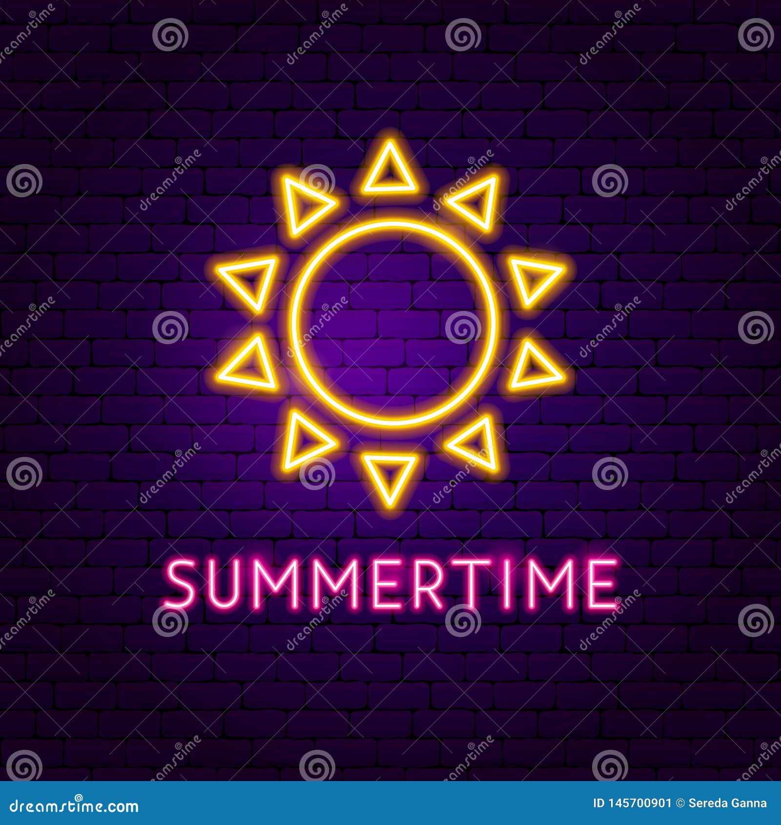 Summertime Neon Label stock vector. Illustration of sunburst - 145700901