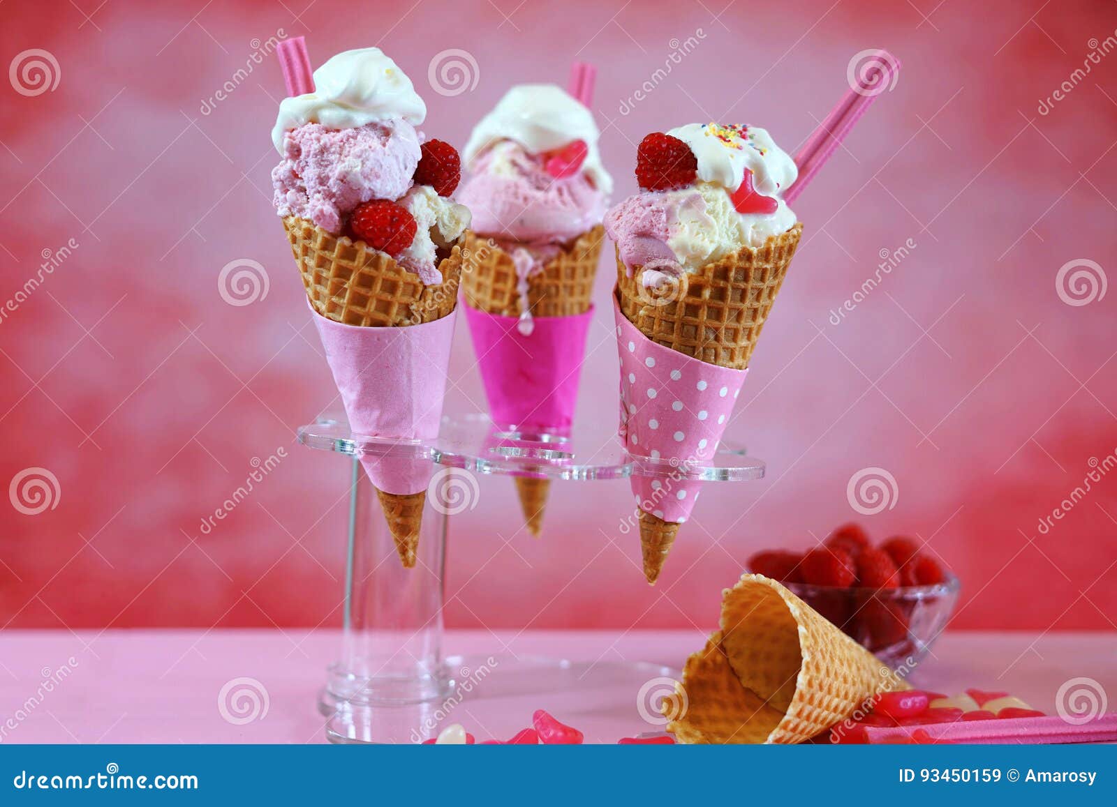 Summertime Pink Ice Cream Cones Stock Image Image Of Melting Musk