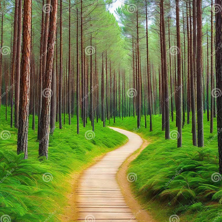Summertime Scene of a Pine Path through the Banner Supporting the ...