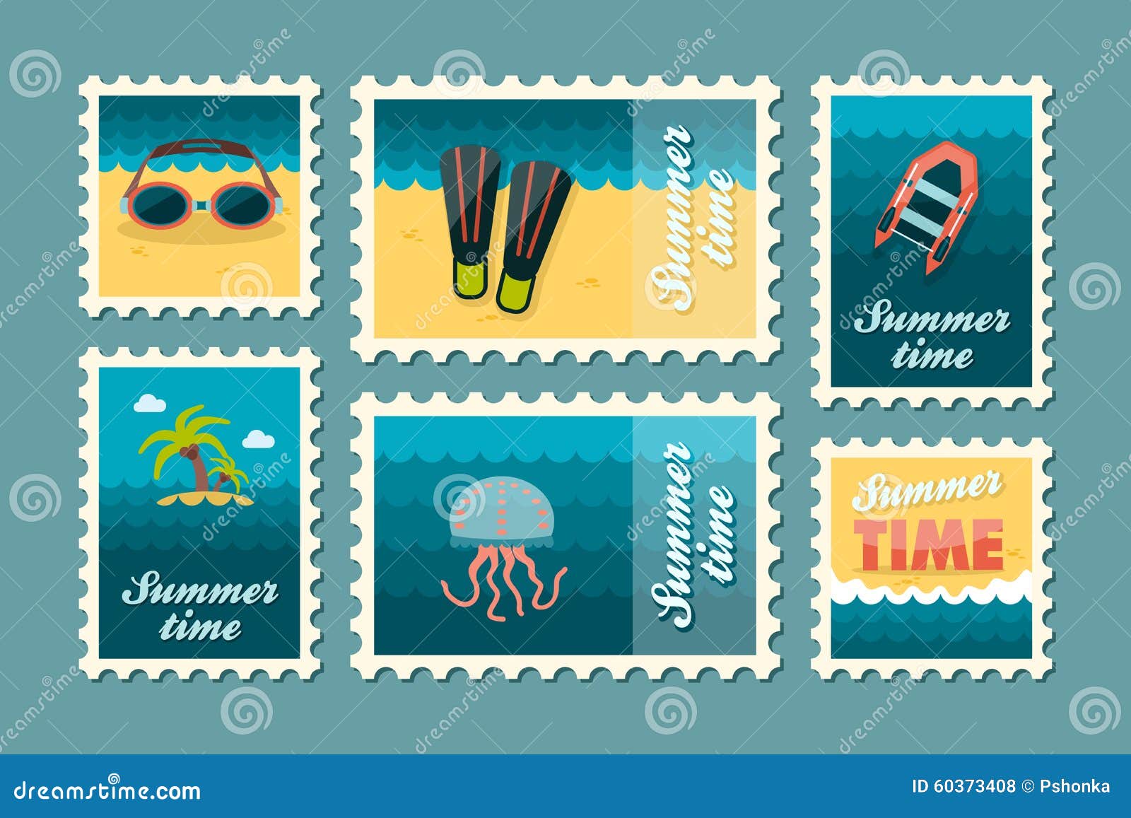 Summertime stamp set flat stock vector. Illustration of summertime ...
