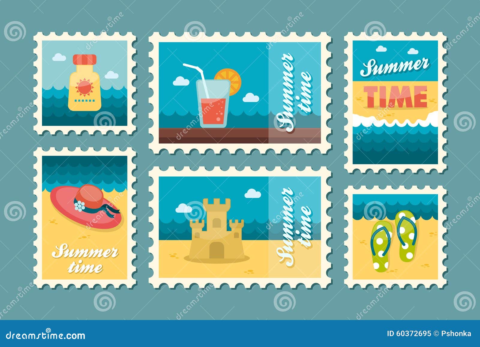 Summertime stamp set flat stock vector. Illustration of cream - 60372695